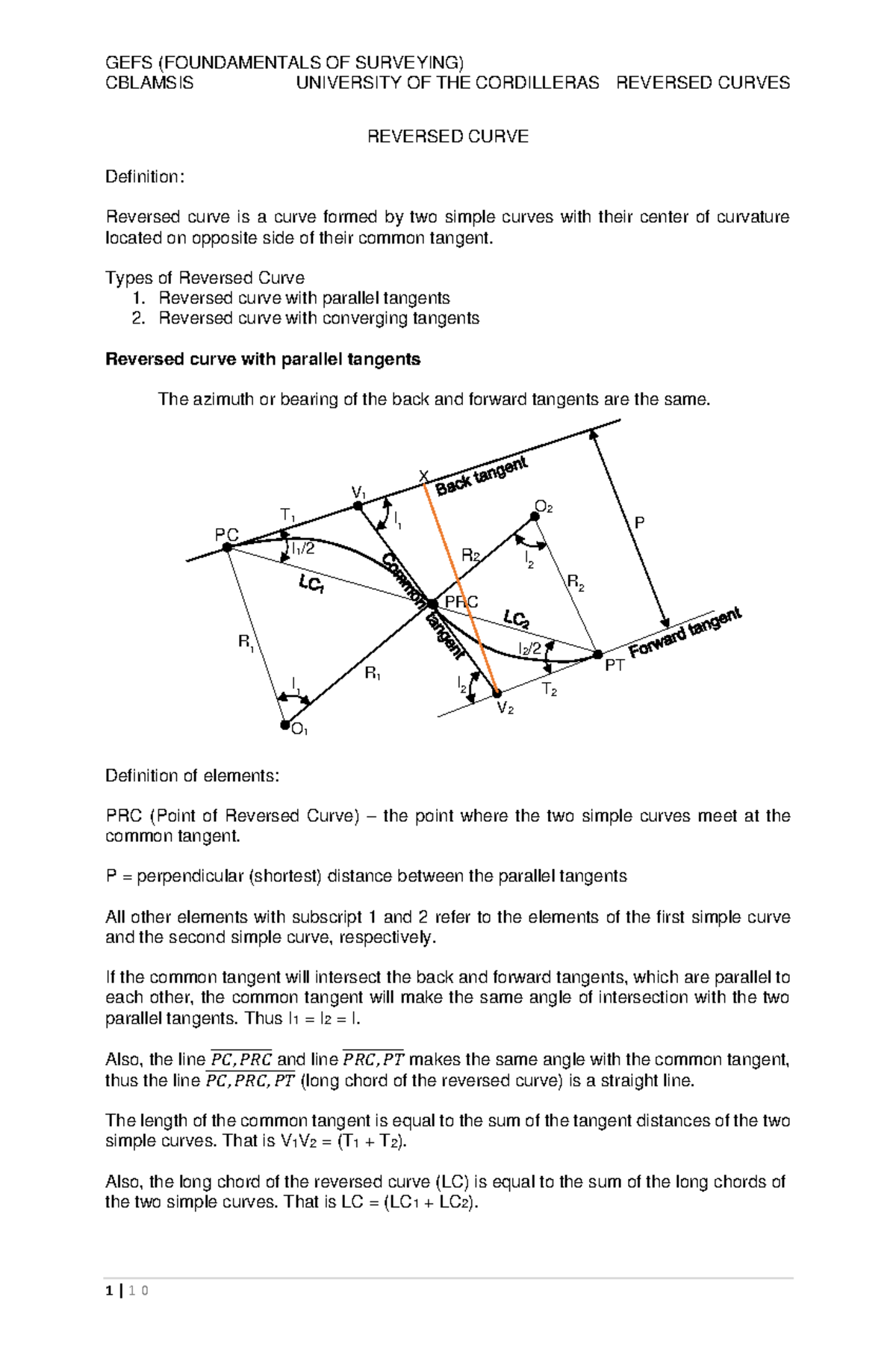 GEFS - Horizontal Curves - Reversed Curves - CBLAMSIS UNIVERSITY OF THE ...
