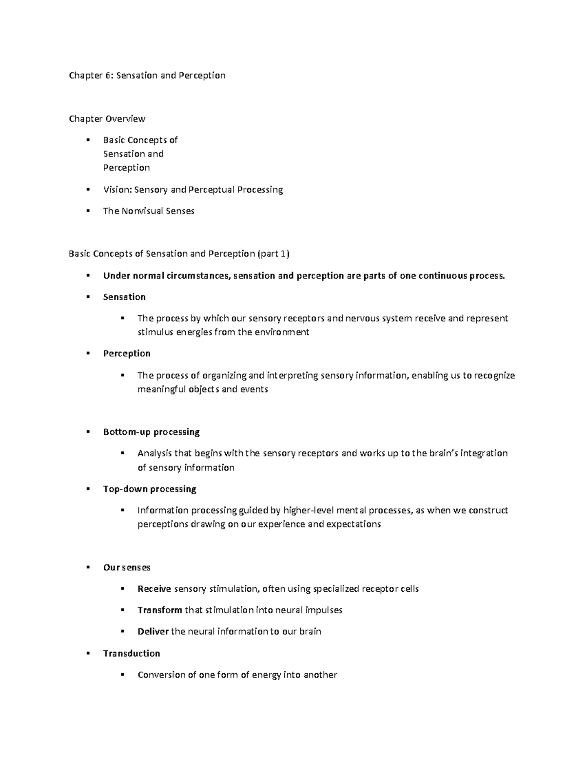 Chapter 6 Sensation and Perception P1 - Chapter 6: Sensation and ...