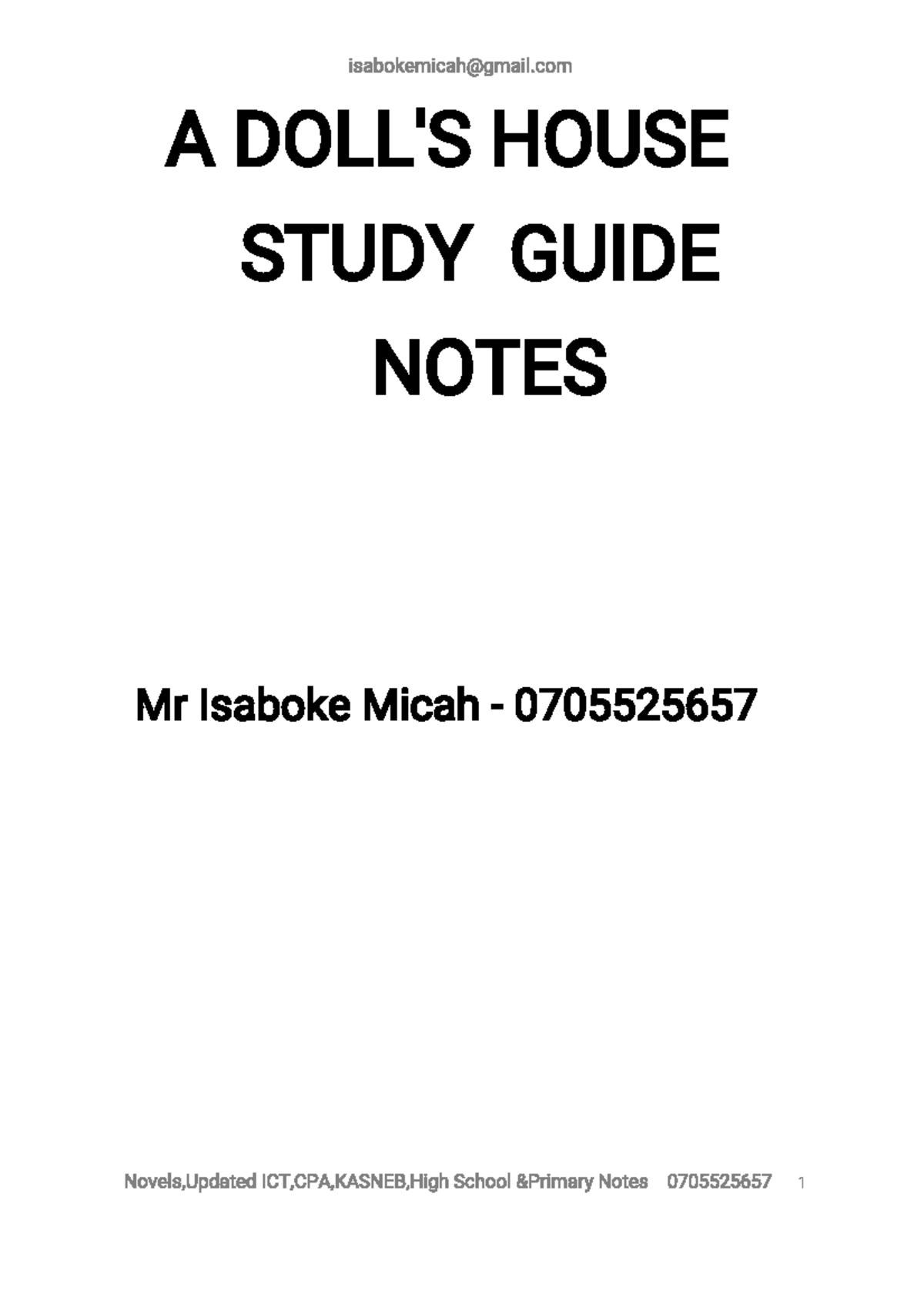 A doll s house study guide notes - A DOLL'S HOUSE STUDY GUIDE NOTES Mr ...