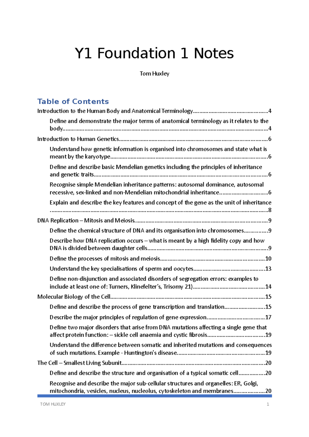 Y1 Foundation 1 Notes - Y1 Foundation 1 Notes Tom Huxley Table of ...