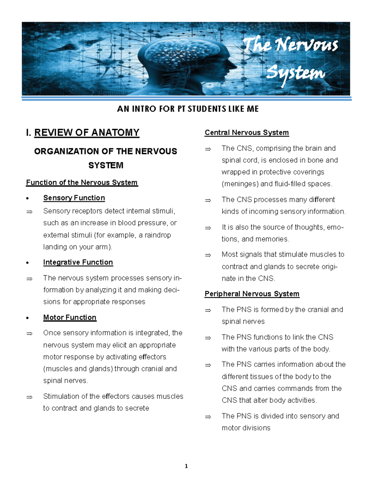 Introduction to Nervous System - The Nervous System AN INTRO FOR PT ...
