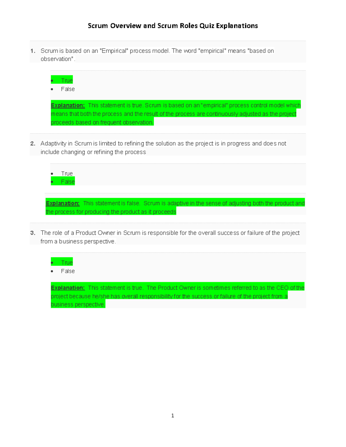 Scrum+Overview+and+Scrum+Roles+Quiz+Explanations - 1. Scrum is based on an "Empirical" - Studocu