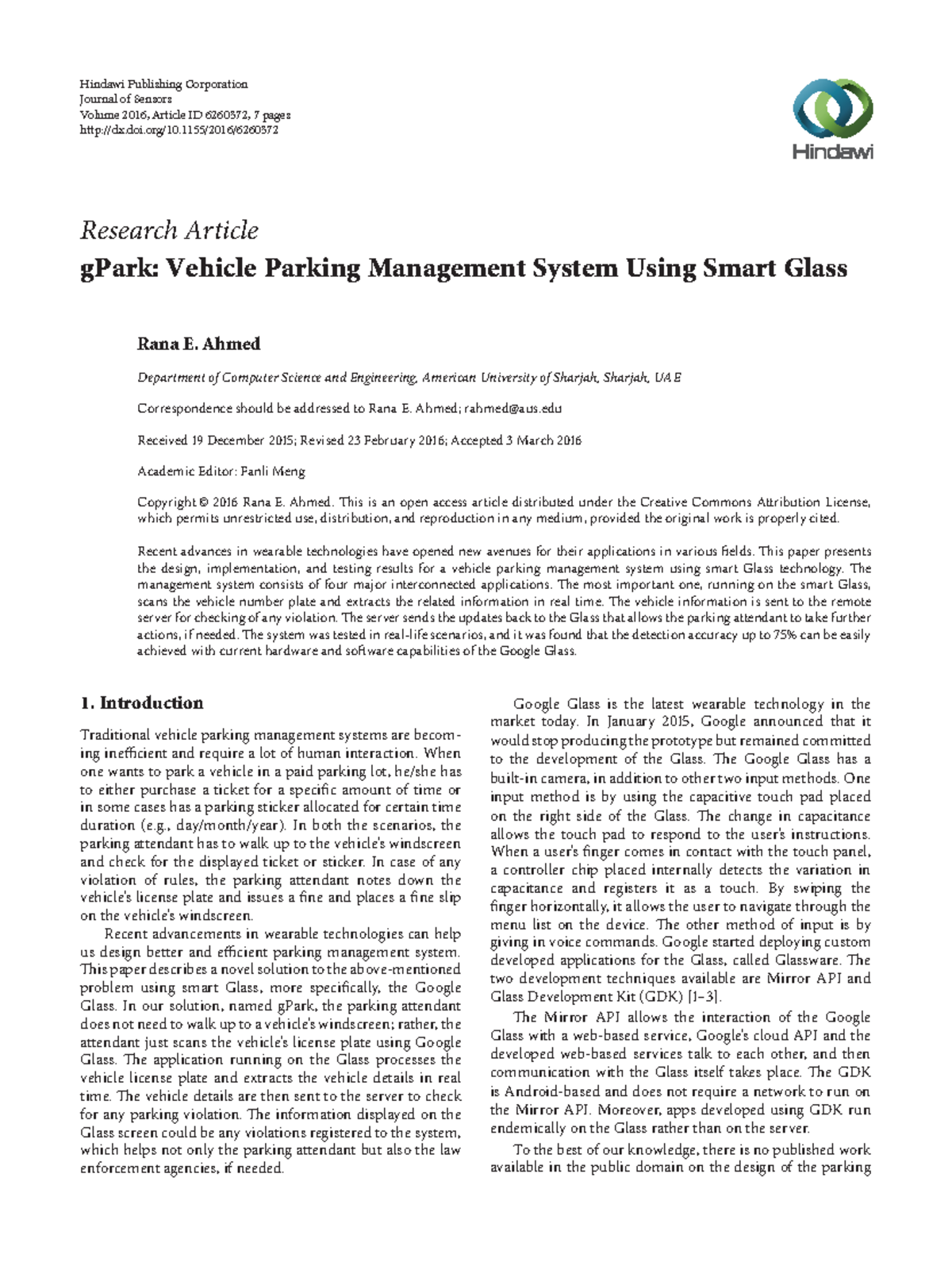 6260372 - Computer science - Research Article gPark: Vehicle Parking Management System Using ...