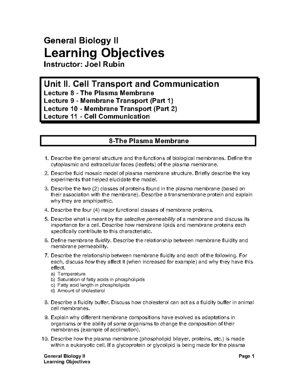 BZE W24-Learning Objectives-Unit II 8-11 - General Biology II Page 1 ...