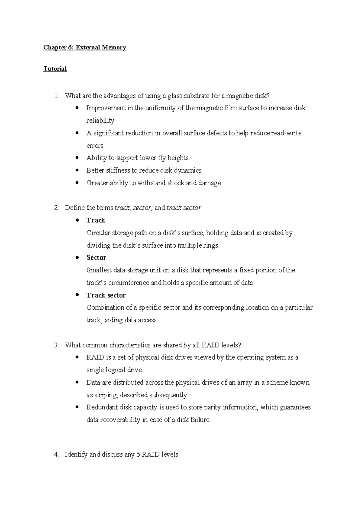 Chapter 6 Tutorial - Chapter 6: External Memory Tutorial 1. What are the advantages of using a ...