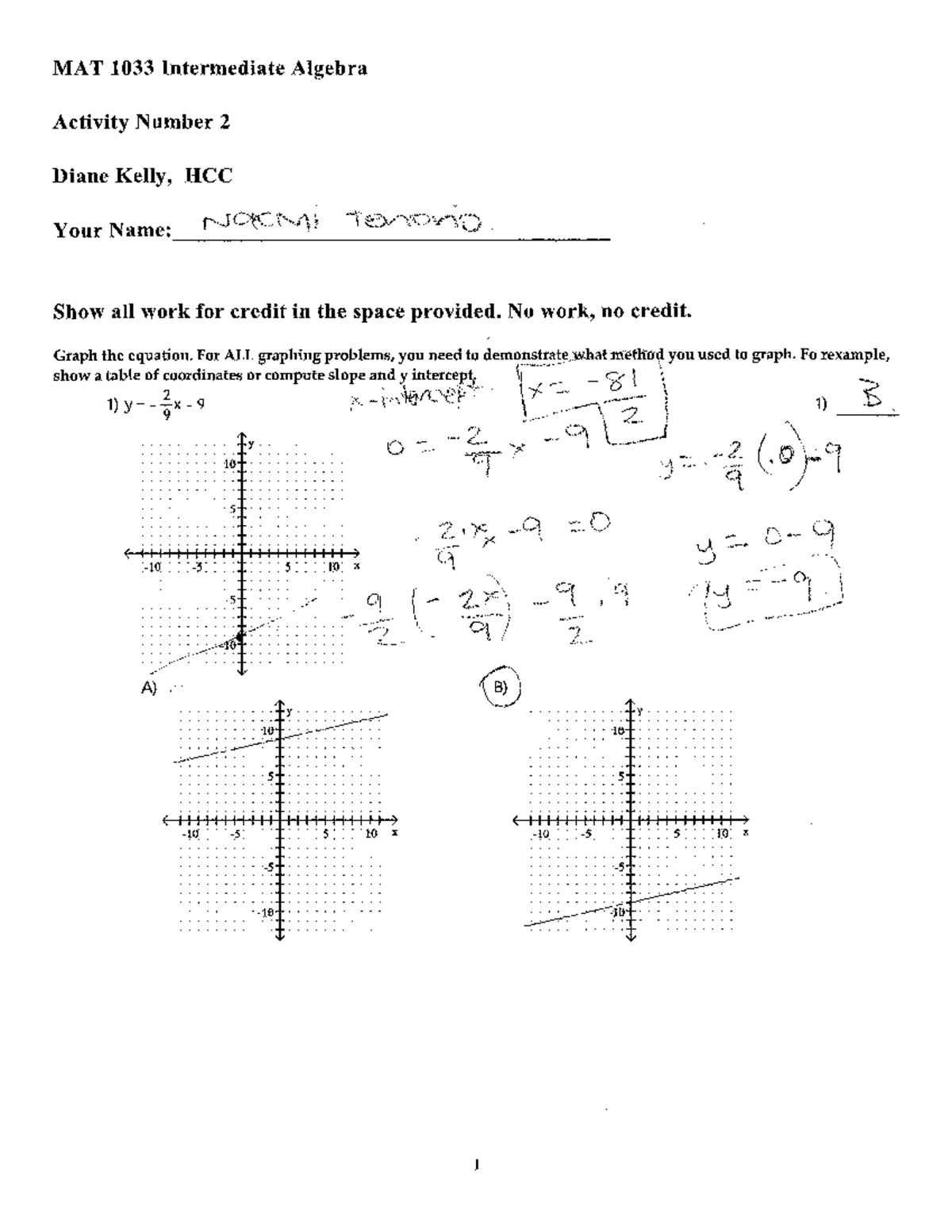 Math Exam 1 Written Work Part 2 - MAT 1033 Intermediate Algebra ...