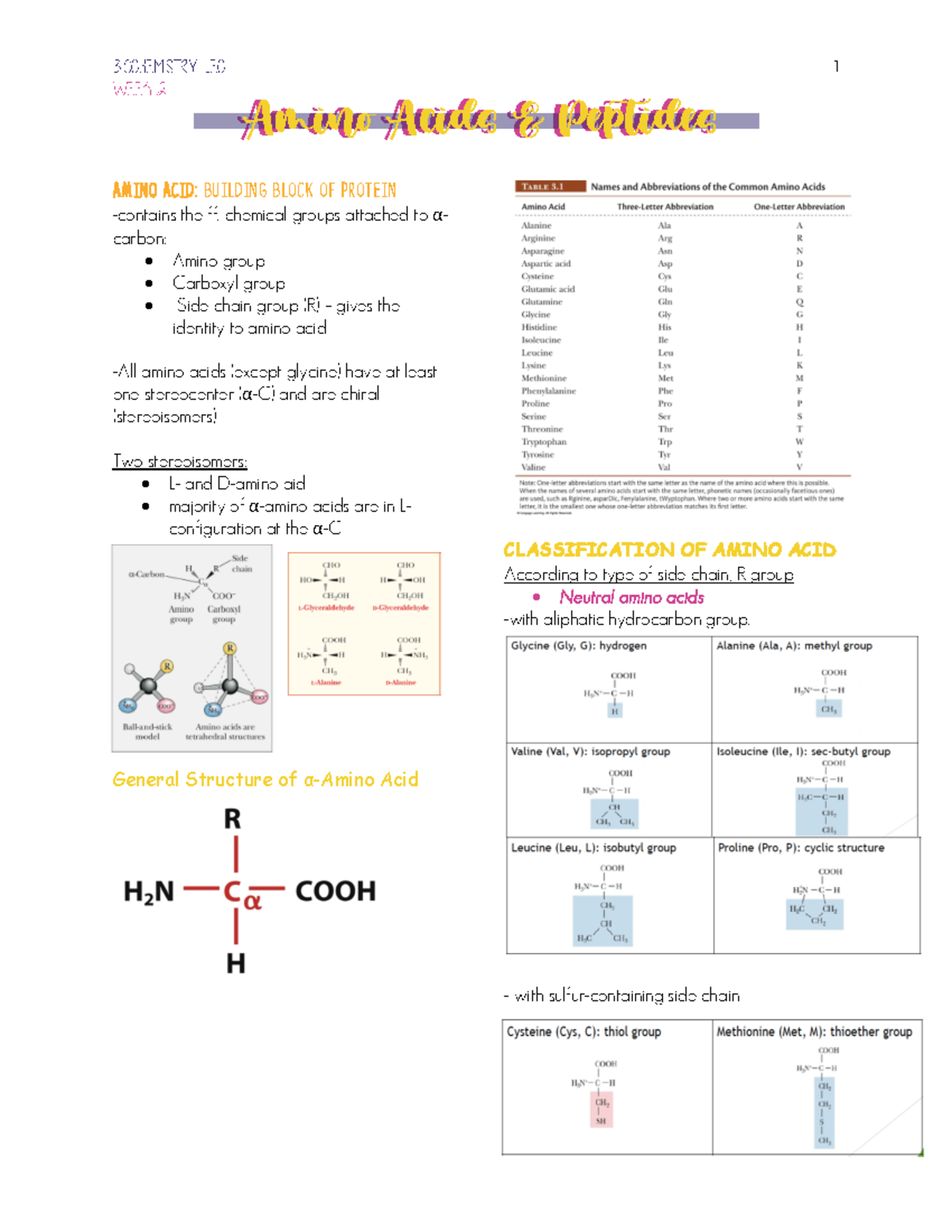 WEEK 2 Amino Acids - Biochemistry Lecture - BIOCHEMISTRY LEC WEEK 2 ...