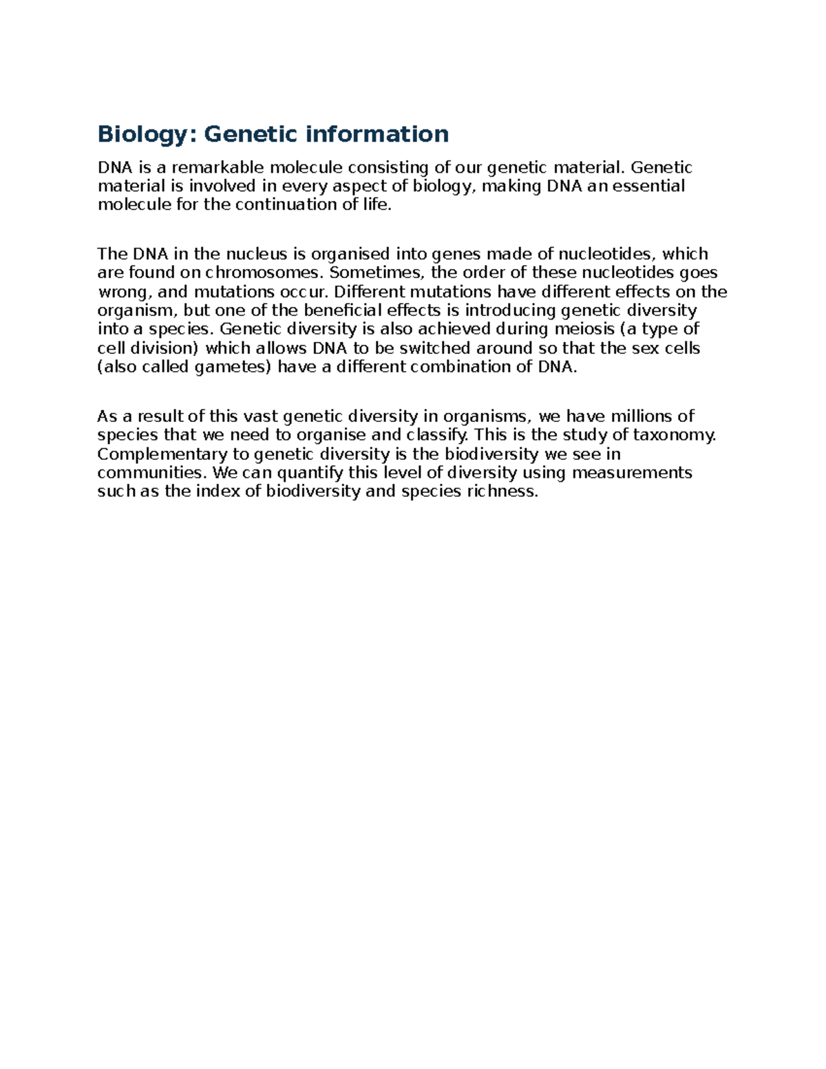 Biology 1 - hello - Biology: Genetic information DNA is a remarkable ...