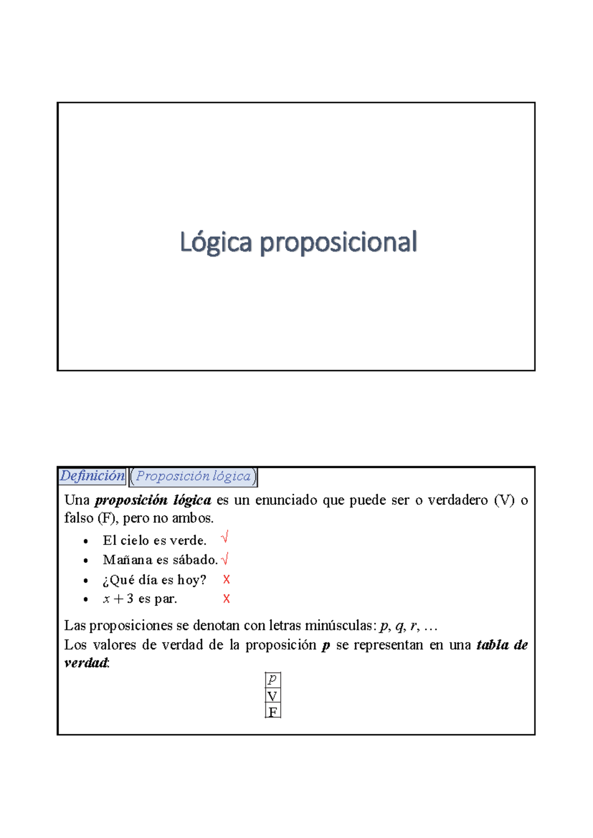 1.Lógica proposicional - Lógica proposicional Definición ( Proposición ...