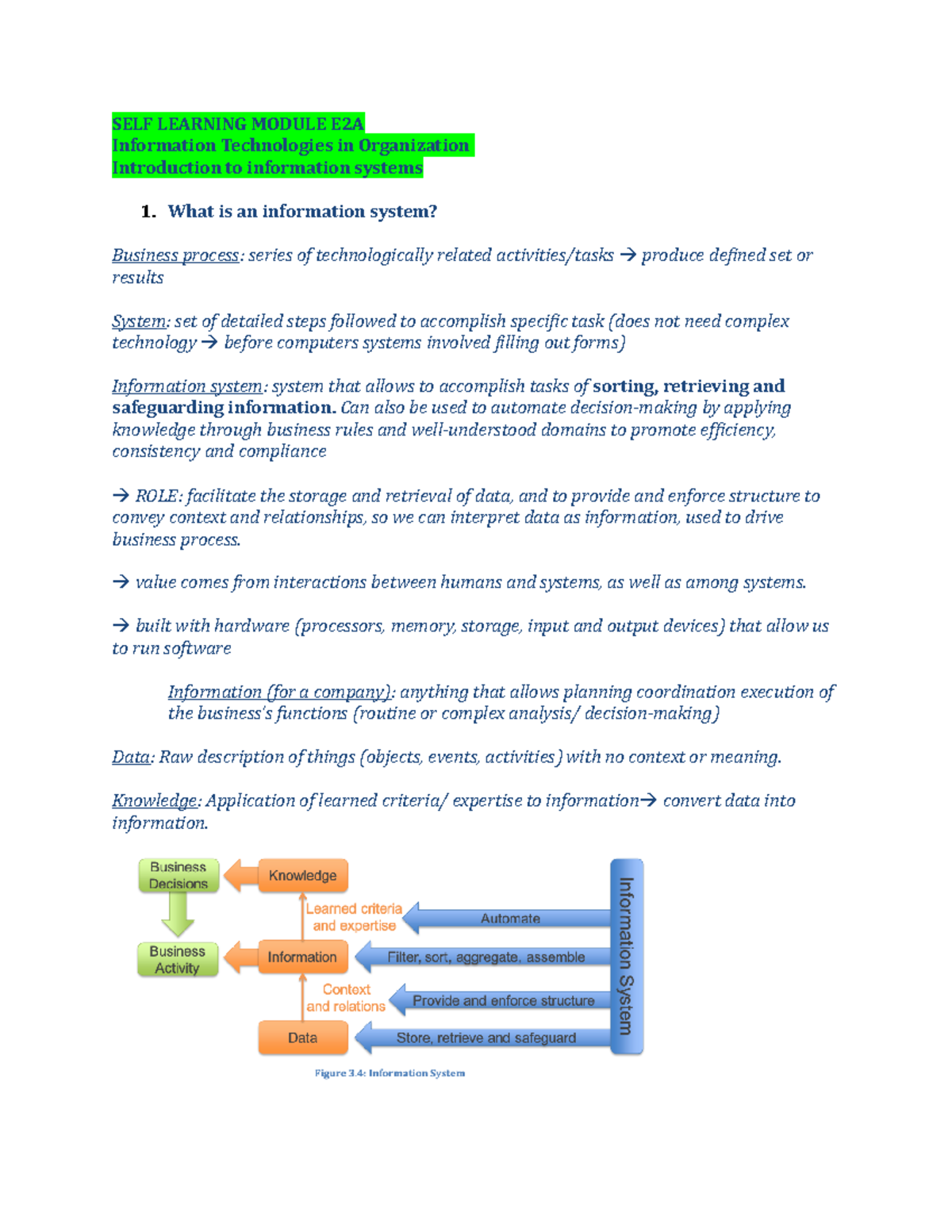 SELF Learning Module recap 1-2 - SELF LEARNING MODULE E2A Information ...