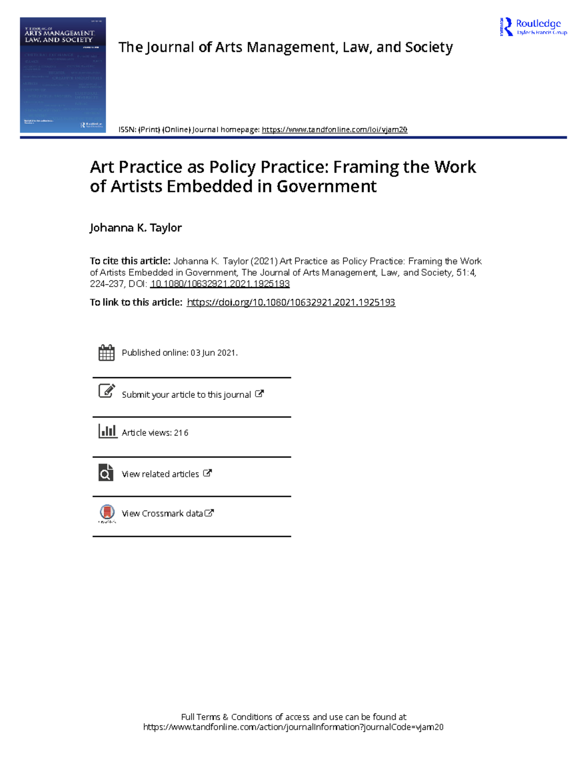 Art Practice as Policy Practice - Framing the Work of Artists Embedded ...