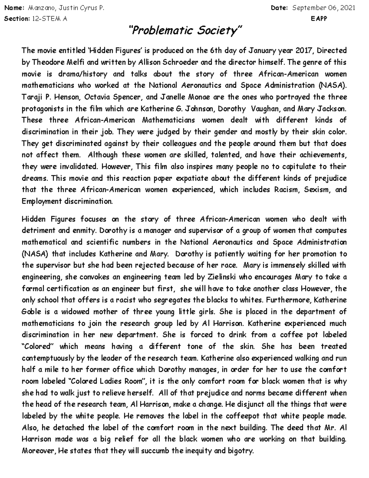 Race and Gender is not a Problem - “Problematic Society” The movie ...