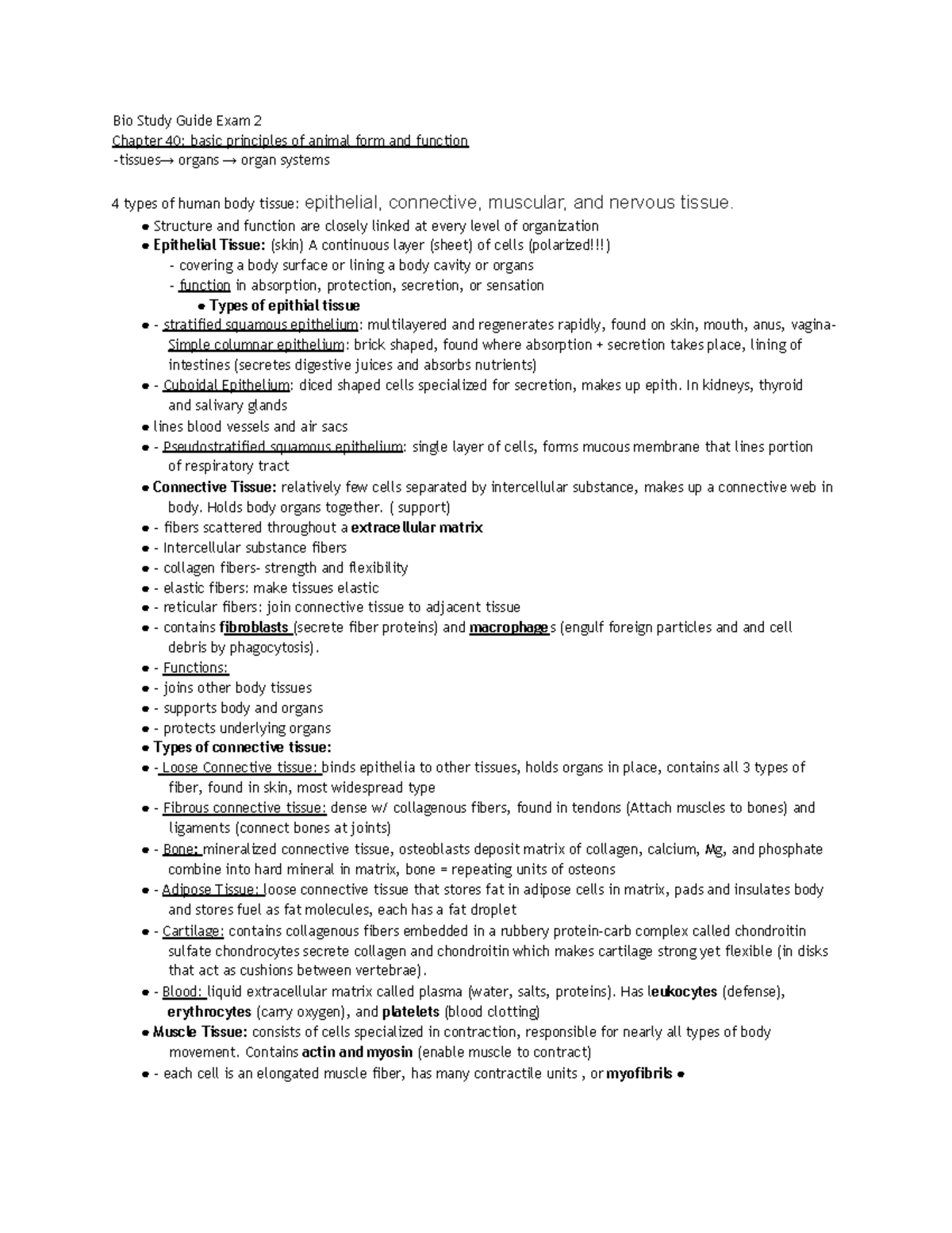 Bio123 Exam 2 - Bio Study Guide Exam 2 Chapter 40: basic principles of ...