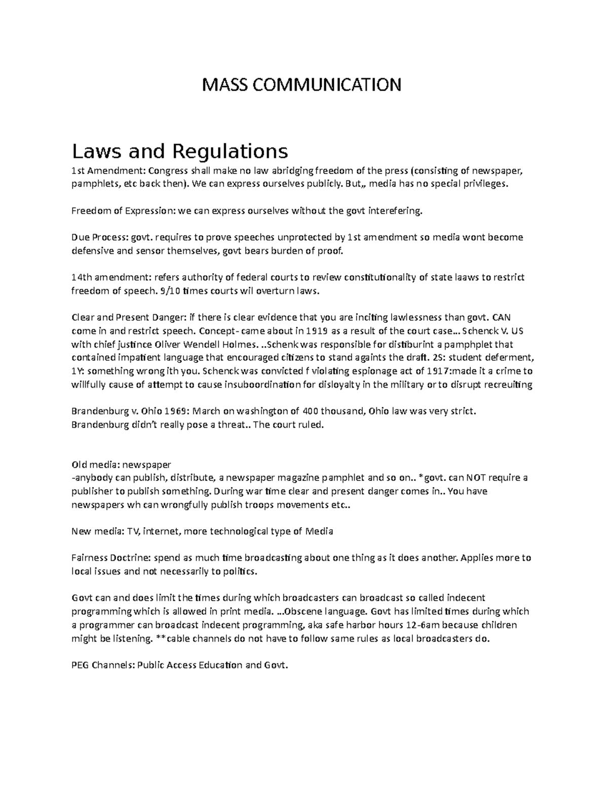 MASS COMM FALL 16 - professor richaard west. class notes, for tests ...