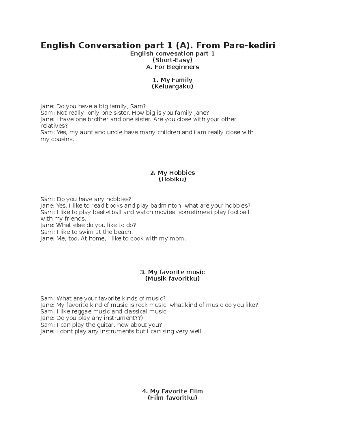 English Conversation part 1 fix - From Pare-kediri English convesation ...