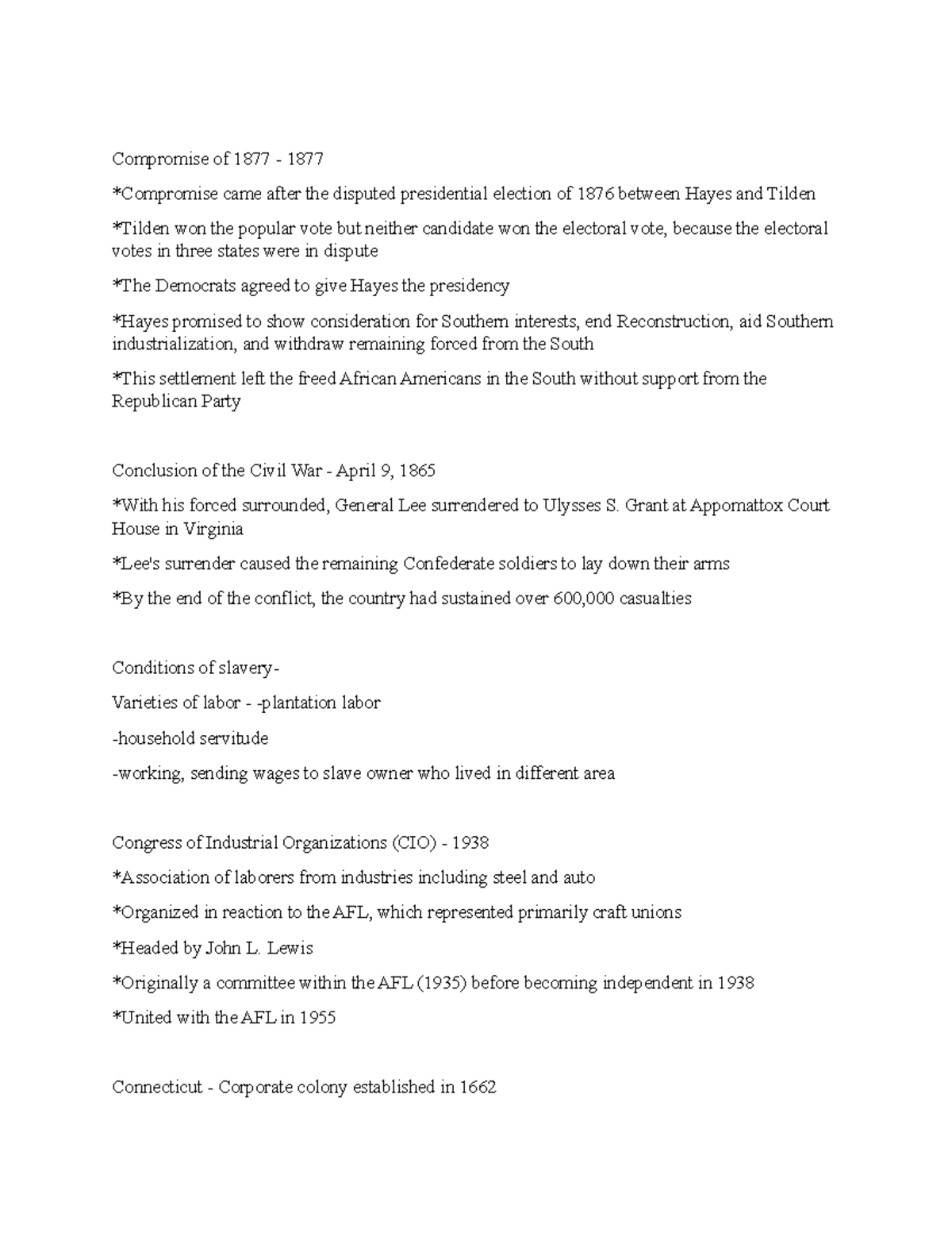 Note 37 - lecture notes - Compromise of 1877 - 1877 *Compromise came ...