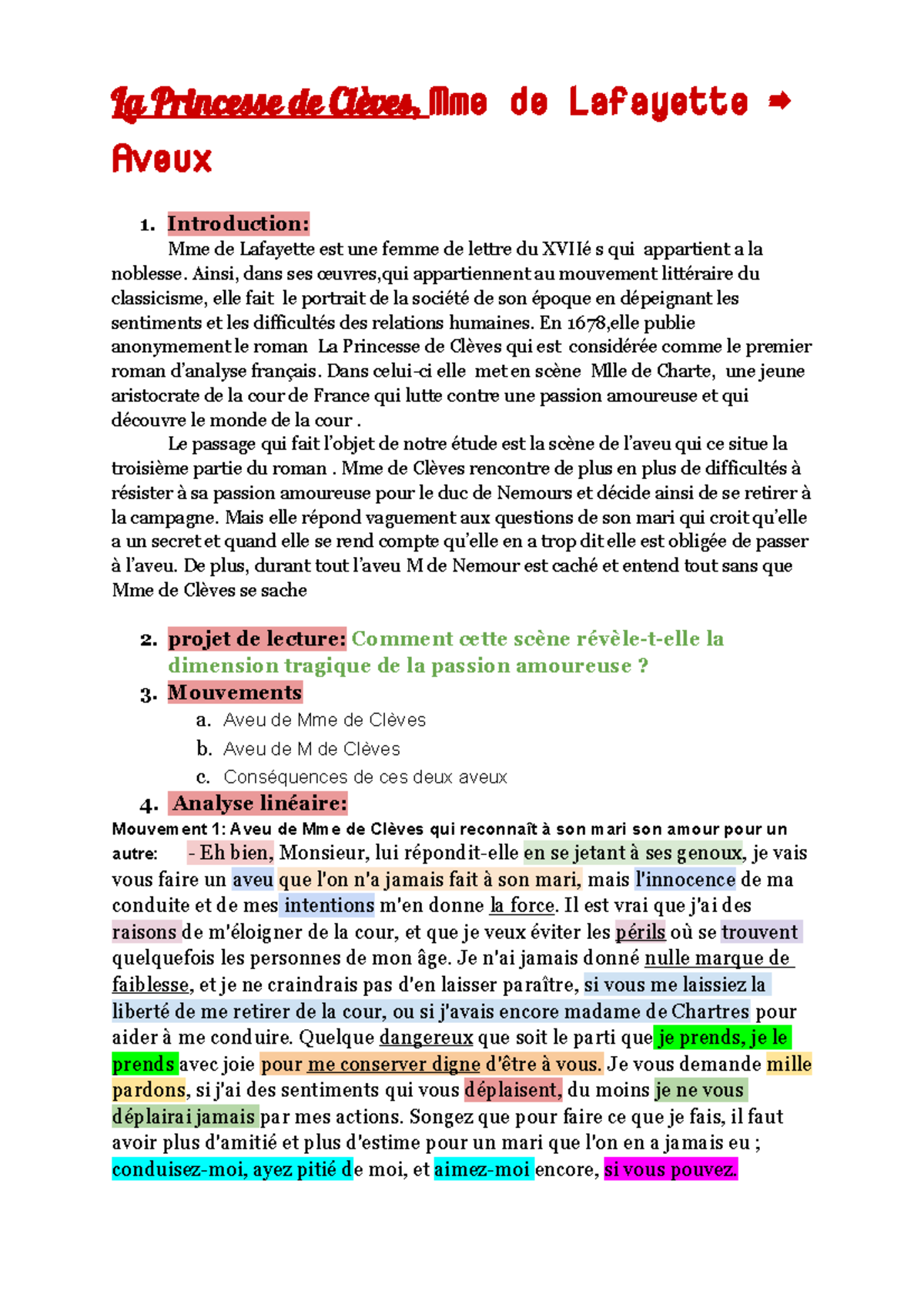 Scène de l’aveu extrait 3 La Princesse de Clèves - La Princesse de Clèves, Mme de Lafayette ⇒ ...