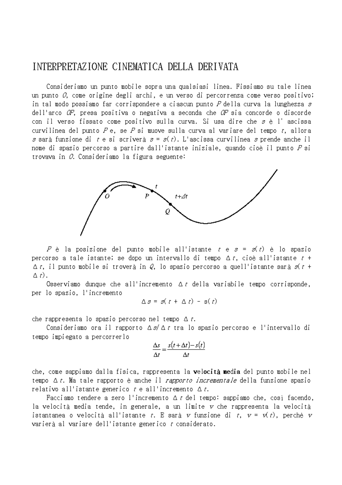 Applicazioni Della Derivata IN Fisica - INTERPRETAZIONE CINEMATICA ...