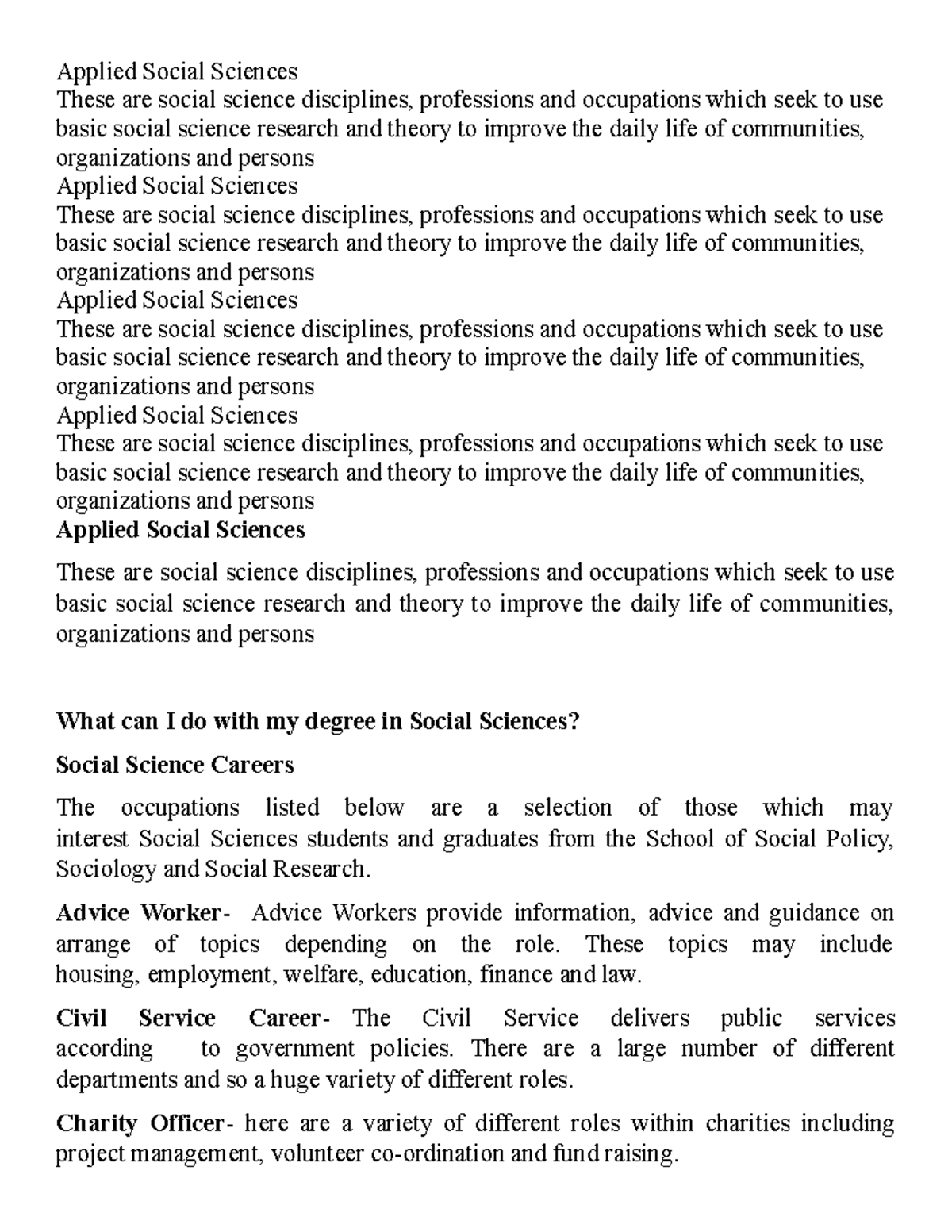 Applied Social Sciences for CESC - Applied Social Sciences These are ...