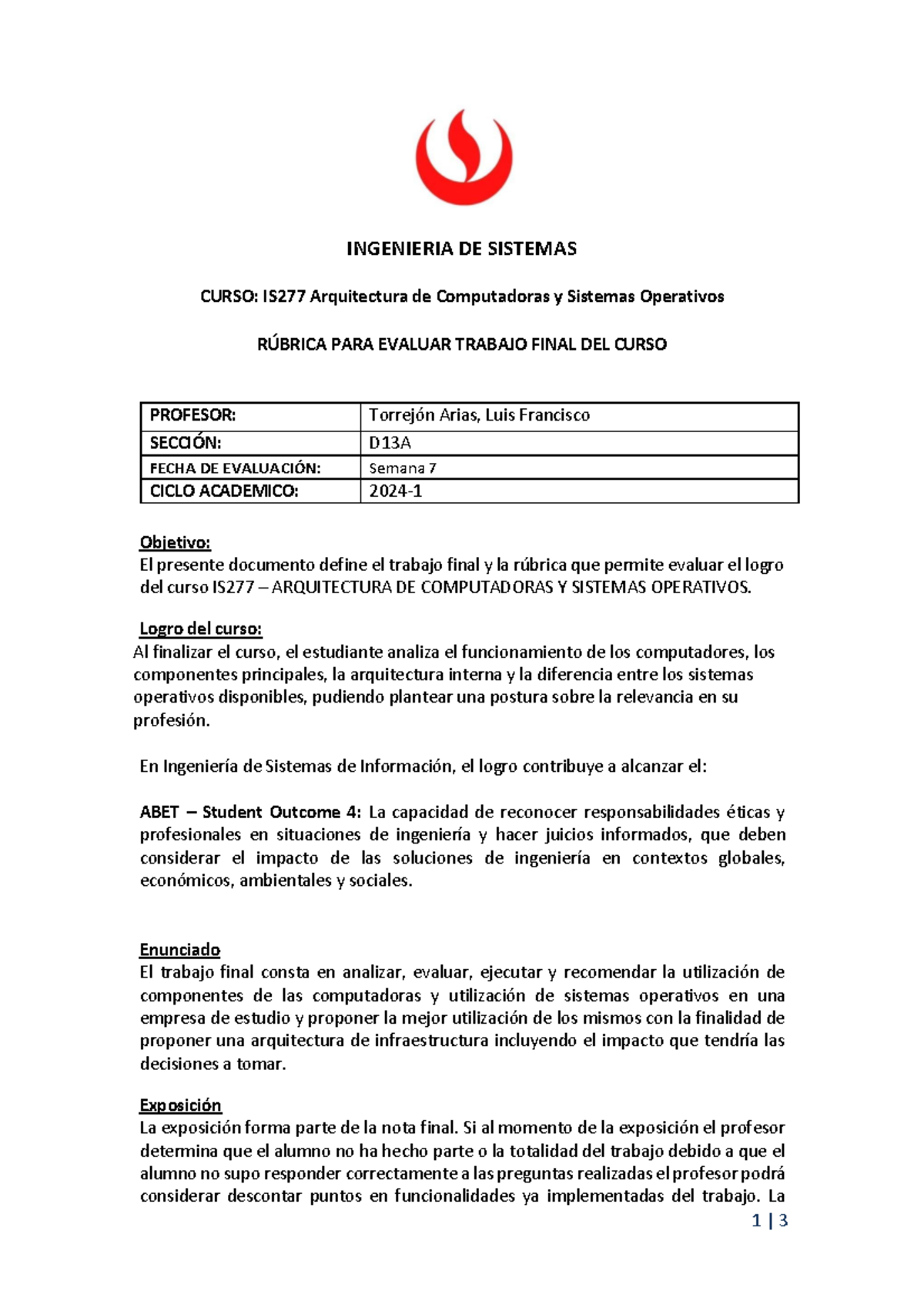 IS277 Enunciado del Trabajo Final - Arq. de Computadoras y Sistemas ...