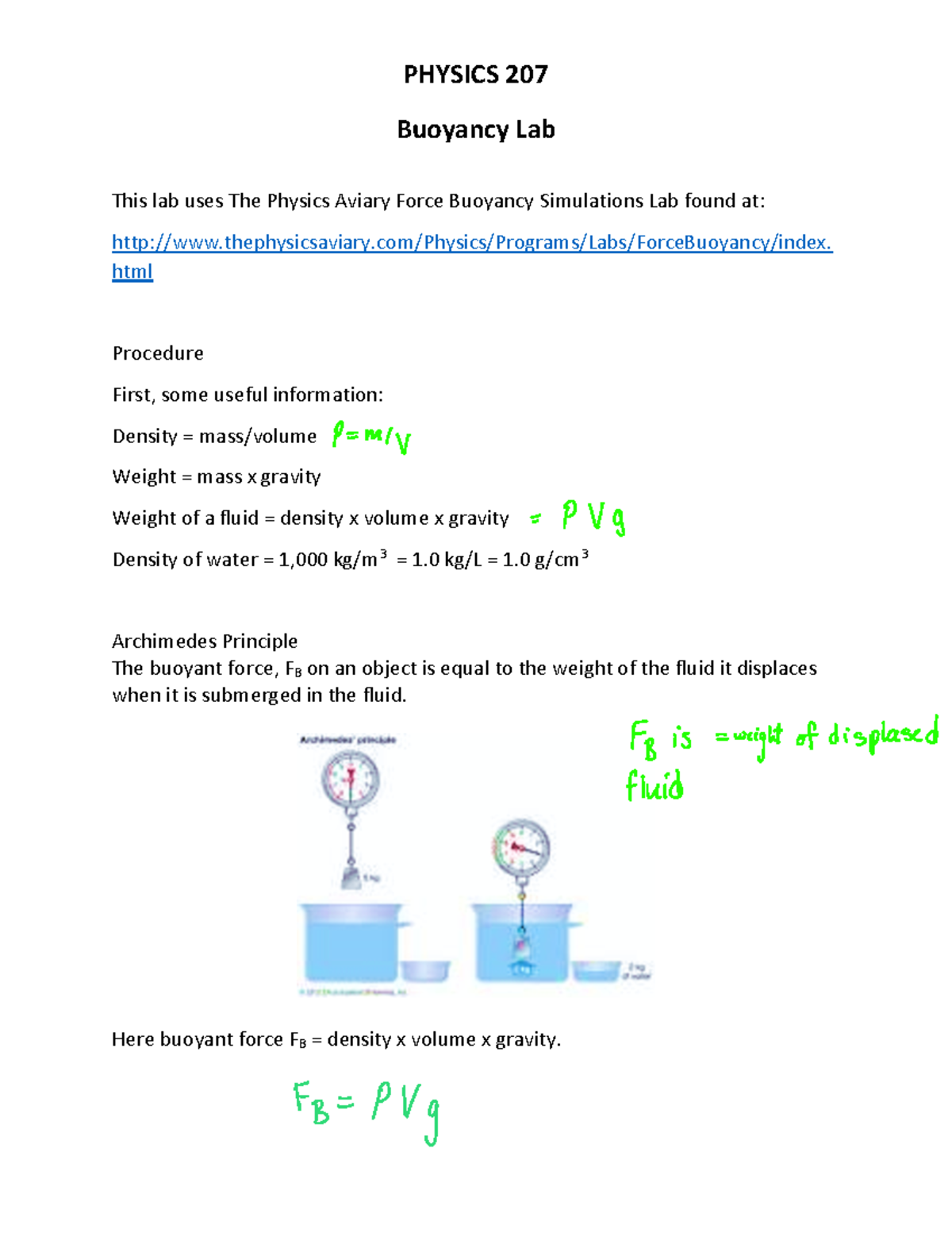 Physics Lab 7 Buoyancy - Lab experiments and solutions - Buoyancy Lab ...