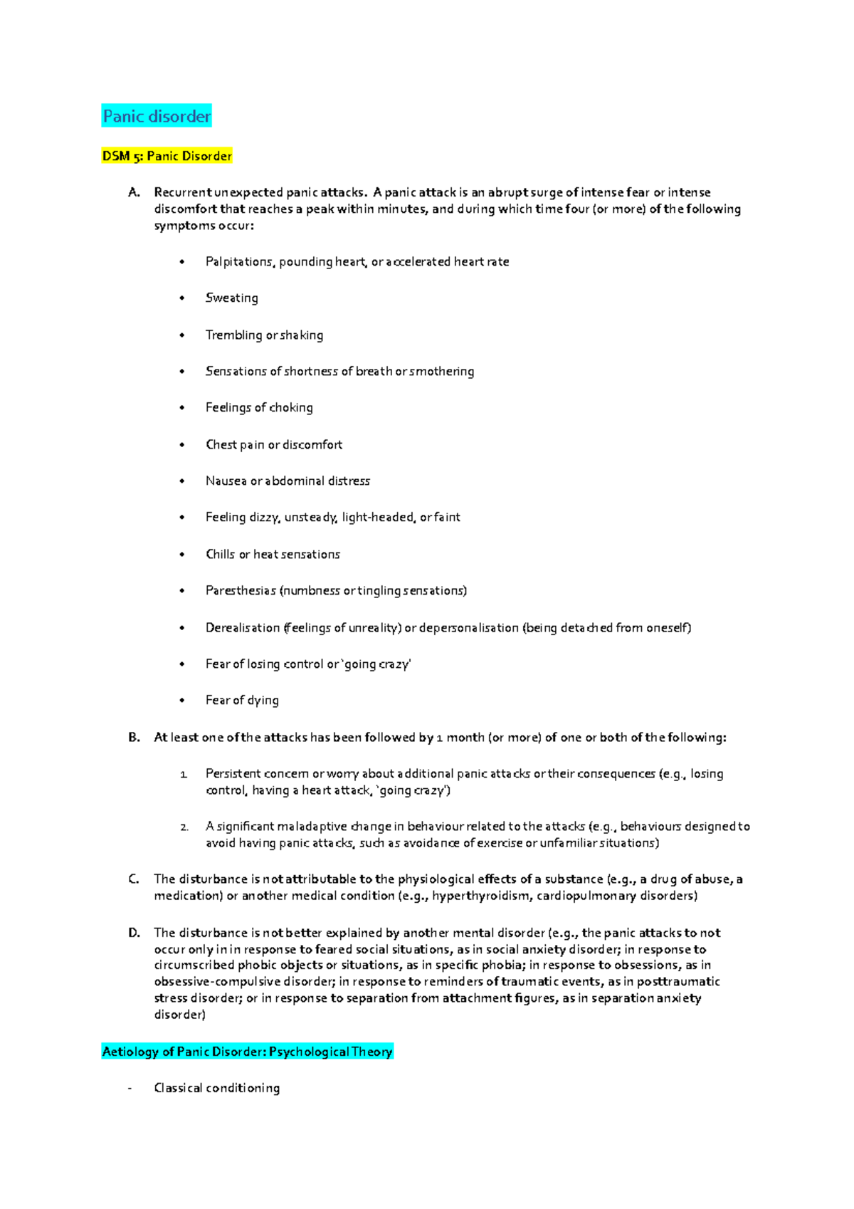 Panic disorder - Panic disorder DSM 5: Panic Disorder A. Recurrent ...