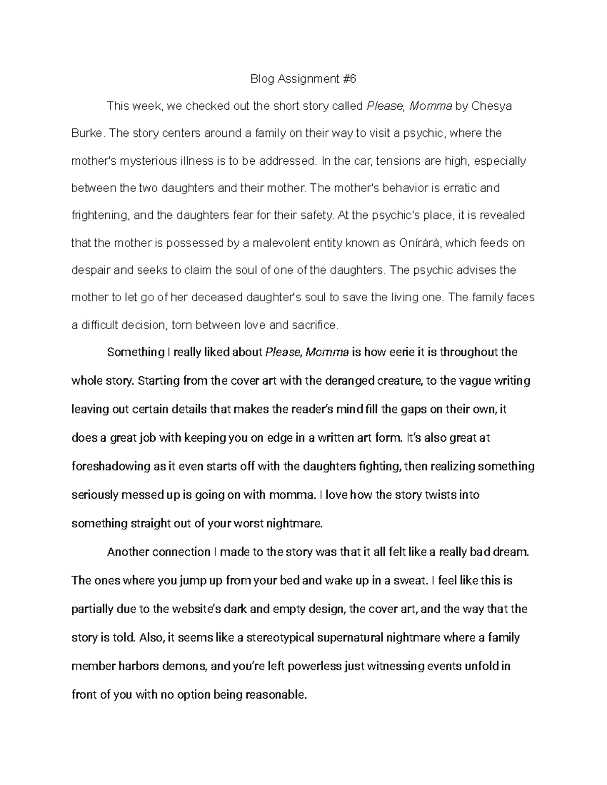 Blog assignment #6 - blog post - Blog Assignment # This week, we ...