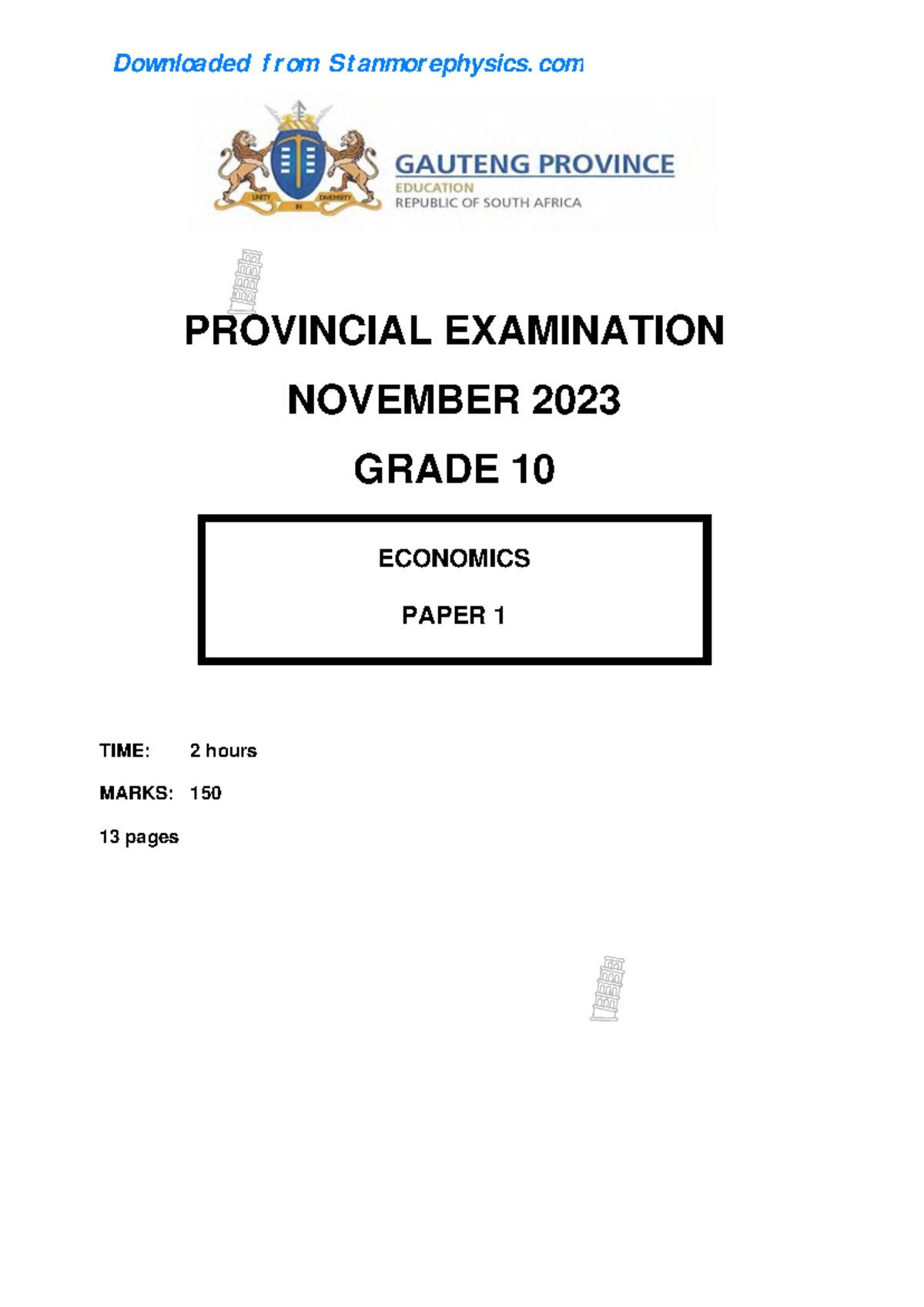 GP Economics Grade 10 November 2023 P1 and Memo - PROVINCIAL ...