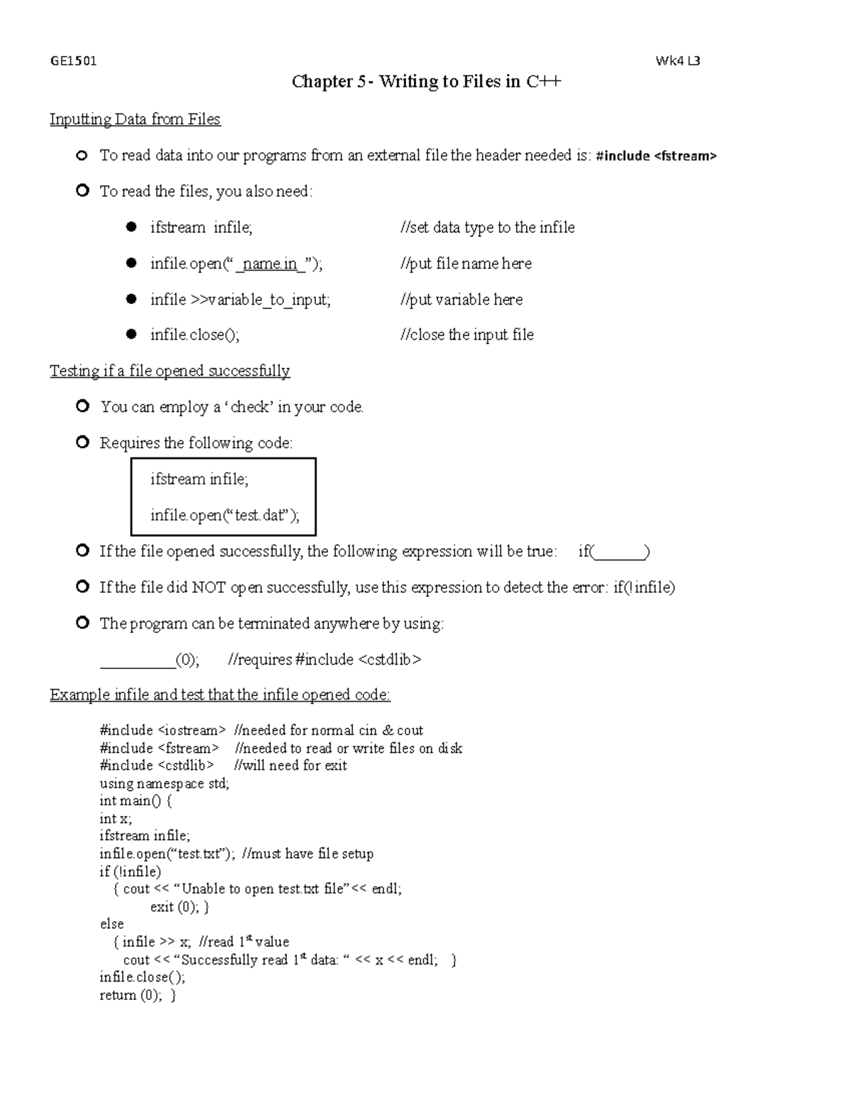 Wk4 L3 data files - Lecture notes week 4 lecture 3 - Cornerstone of ...