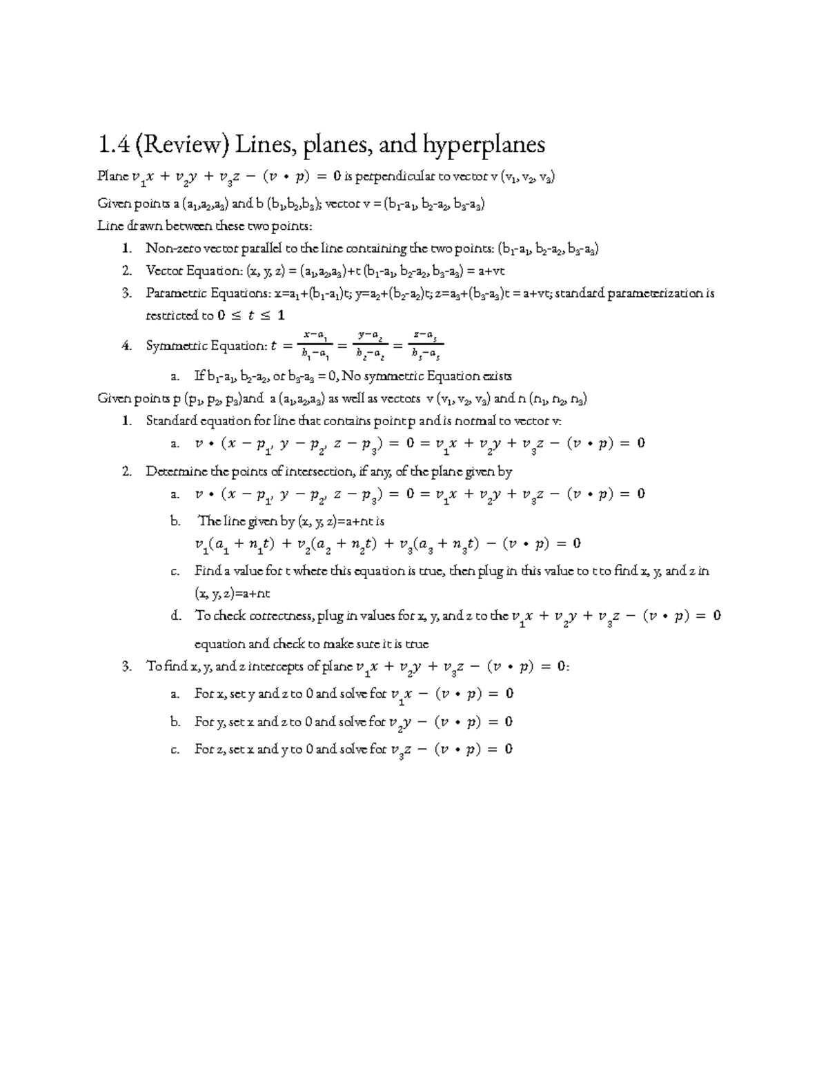 1.4 Notes - (Review) Lines, planes, and hyperplanes - 1 (Review) Lines ...