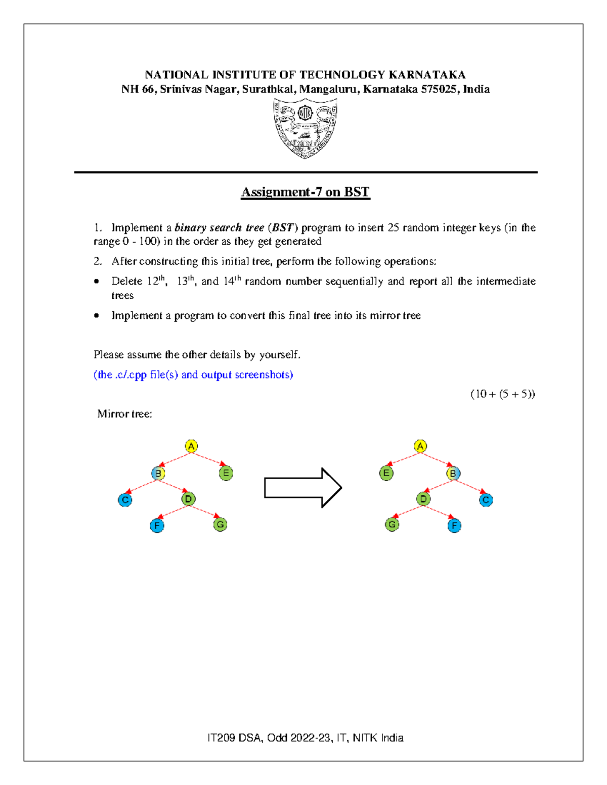 Dsa Lecture Assignment 7 Bst National Institute Of Technology