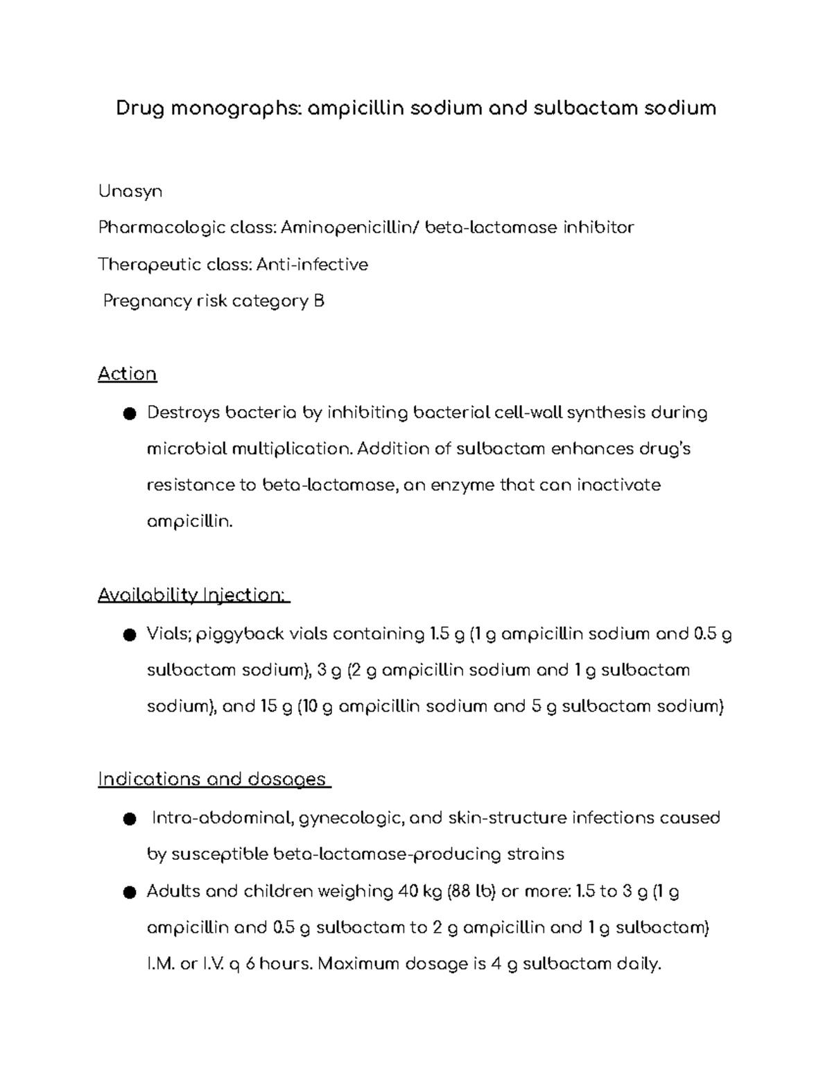 Drug monographs ampicillin sodium and sulbactam sodium - Drug ...