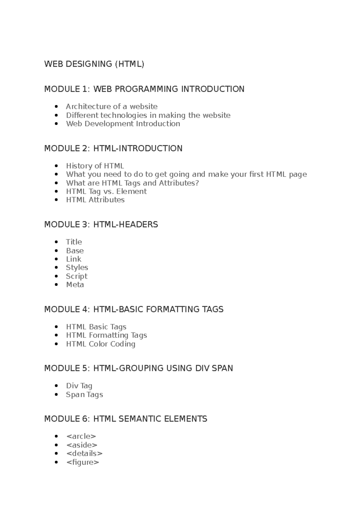 WEB Designing - WEB DESIGNING (HTML) MODULE 1: WEB PROGRAMMING ...