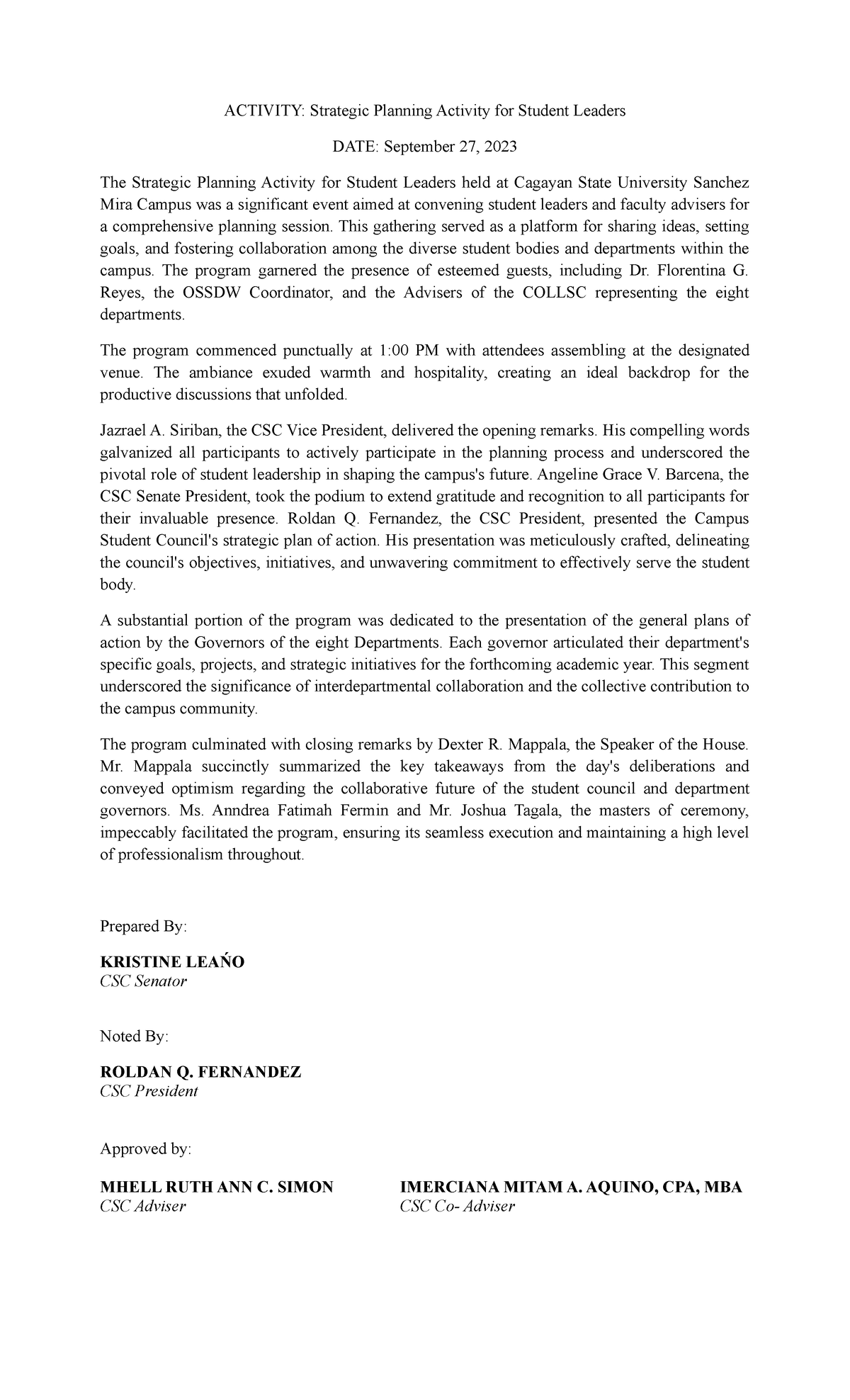 Narrative-Report-Strat Planning - ACTIVITY: Strategic Planning Activity ...