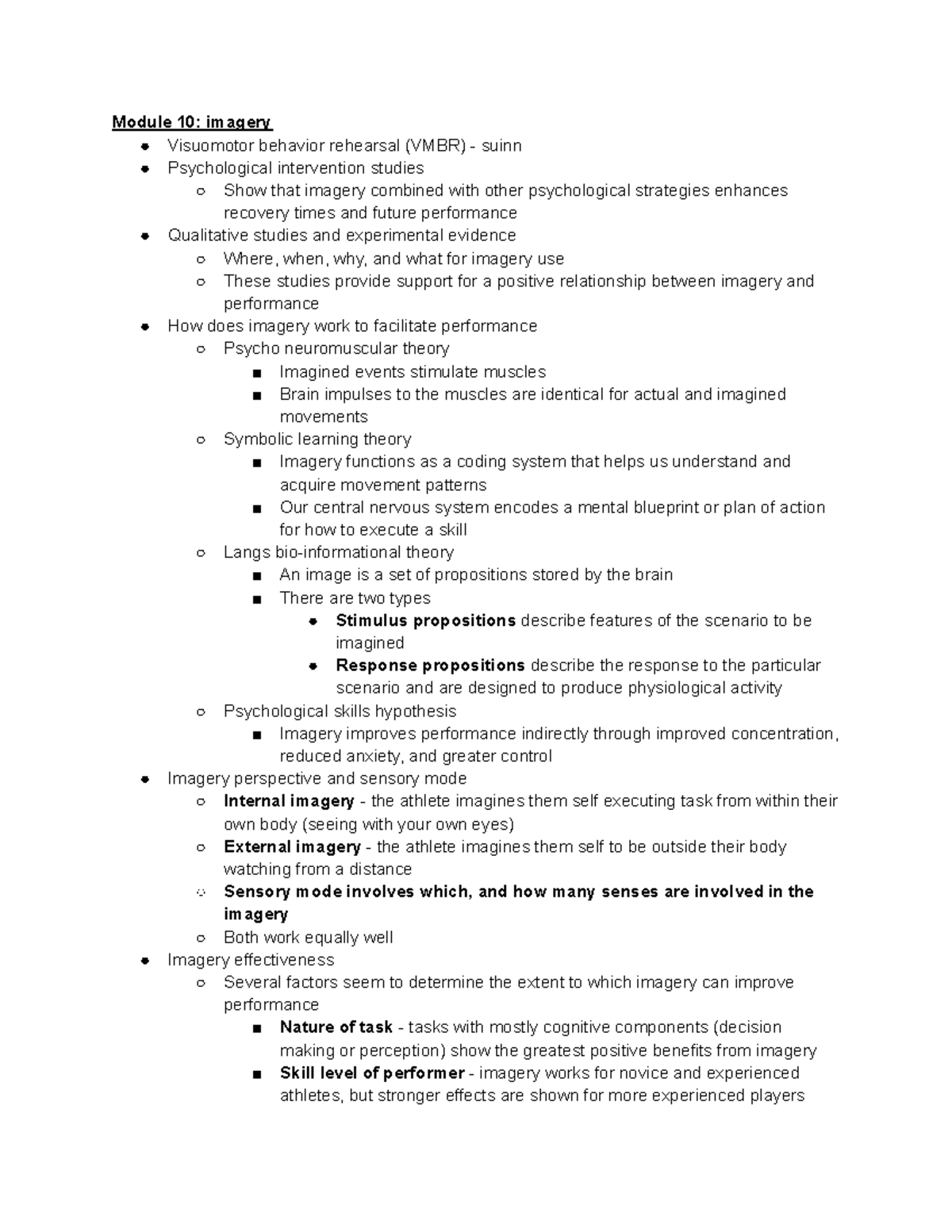 Exercise and Sport Psychology module 10 - Module 10: imagery Visuomotor ...