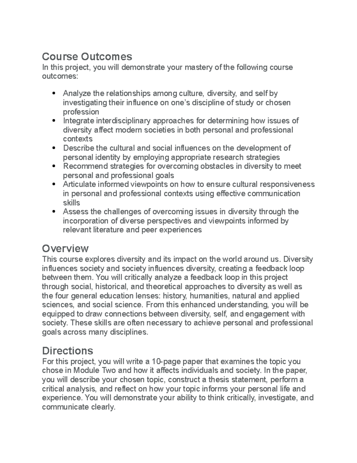 Course Outcomes - moduile 1 - Course Outcomes In this project, you will ...