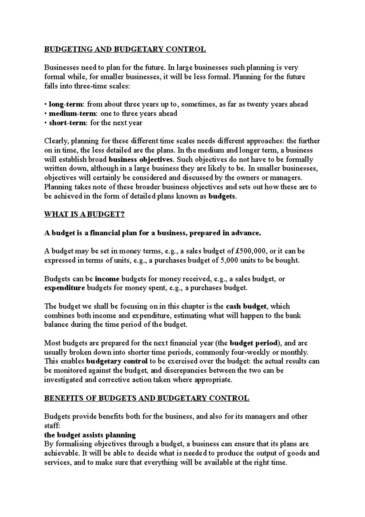 Budgeting AND Budgetary Control - Studocu