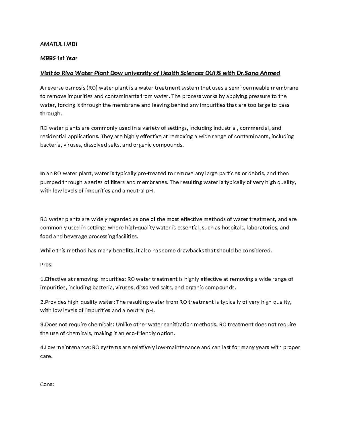 RIVA Water - Great notes - AMATUL HADI MBBS 1st Year Visit to Riva ...