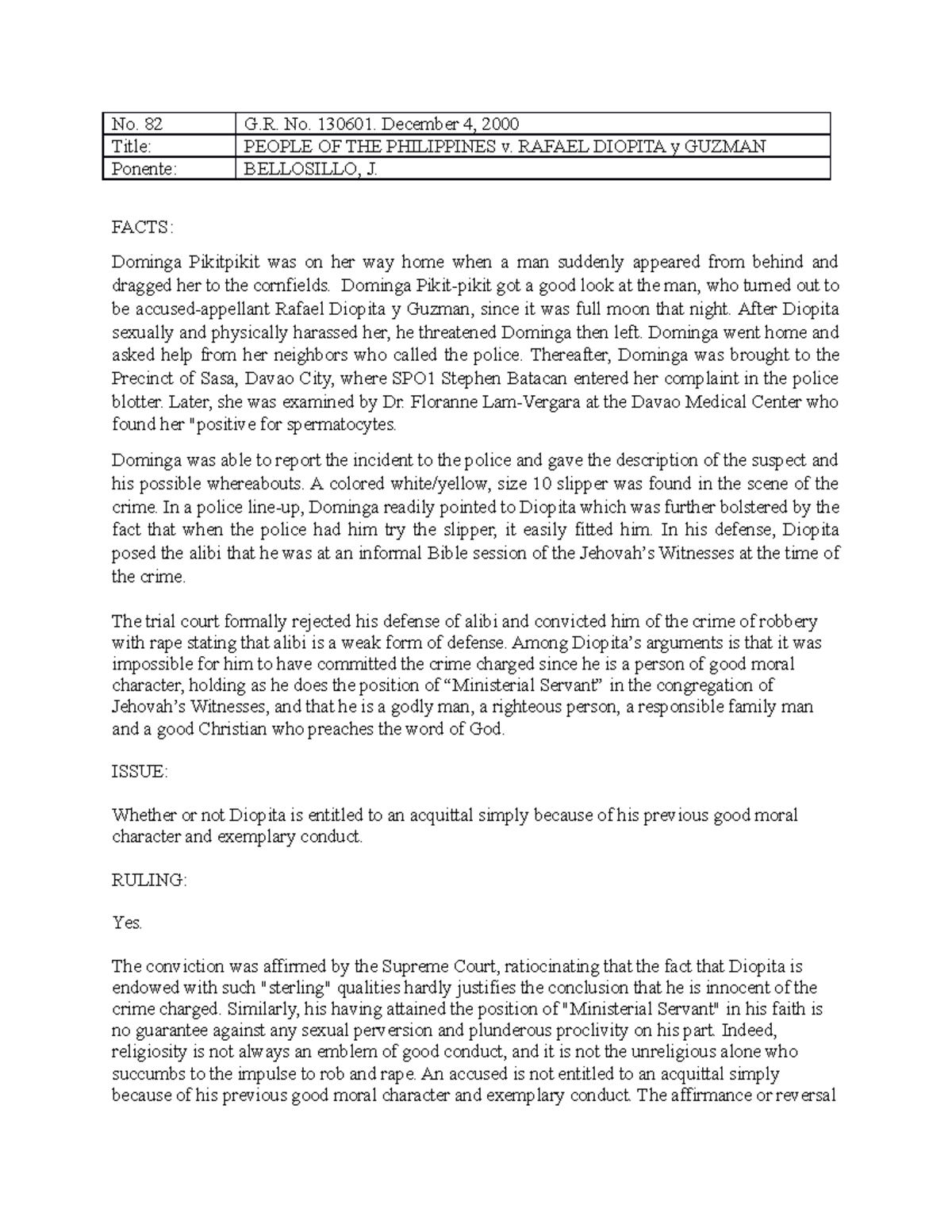 4. Evidence Cases 82-107 - No. 82 G. No. 130601. December 4, 2000 Title ...