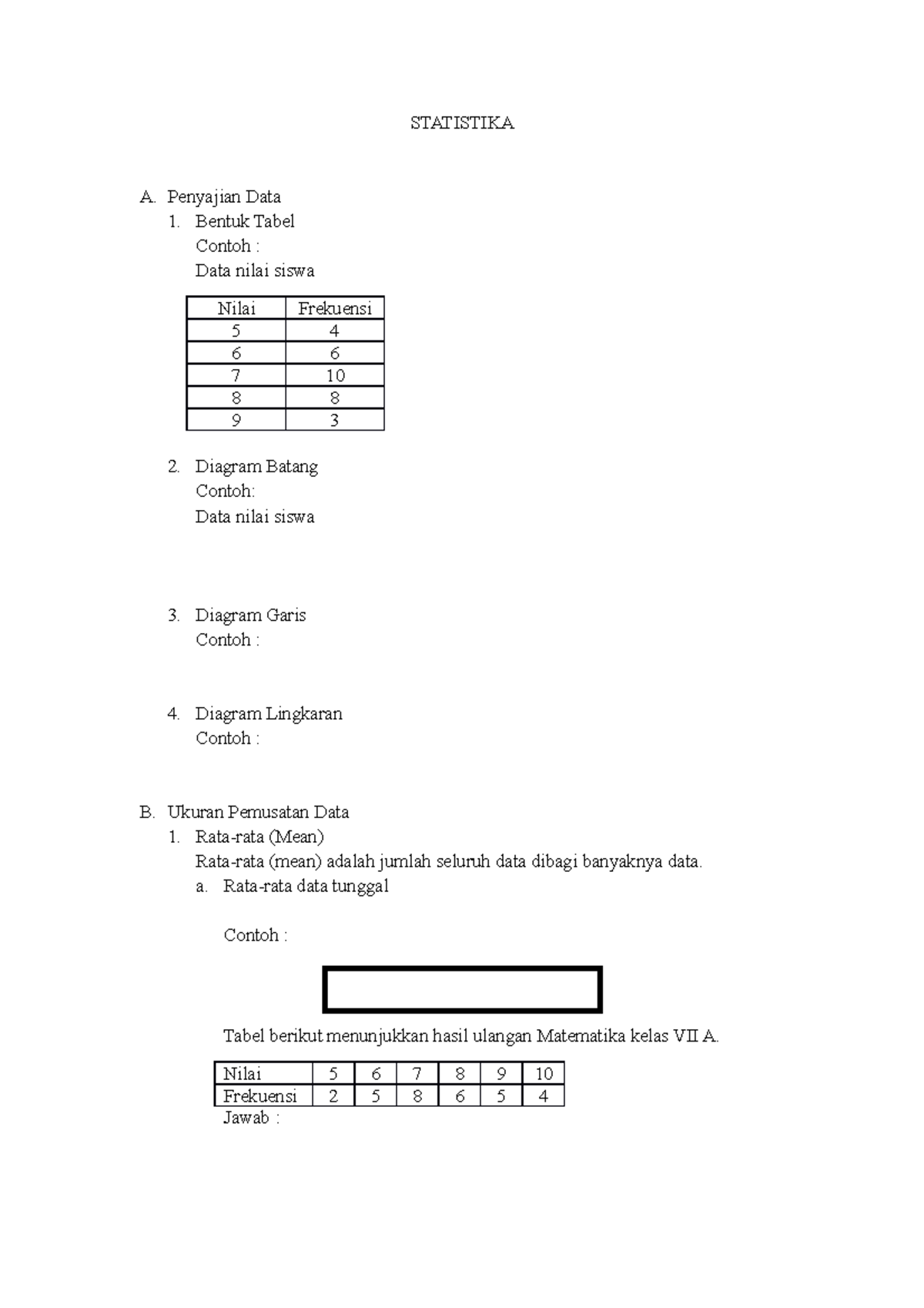 Statistika - STATISTIKA A. Penyajian Data 1. Bentuk Tabel Contoh : Data ...