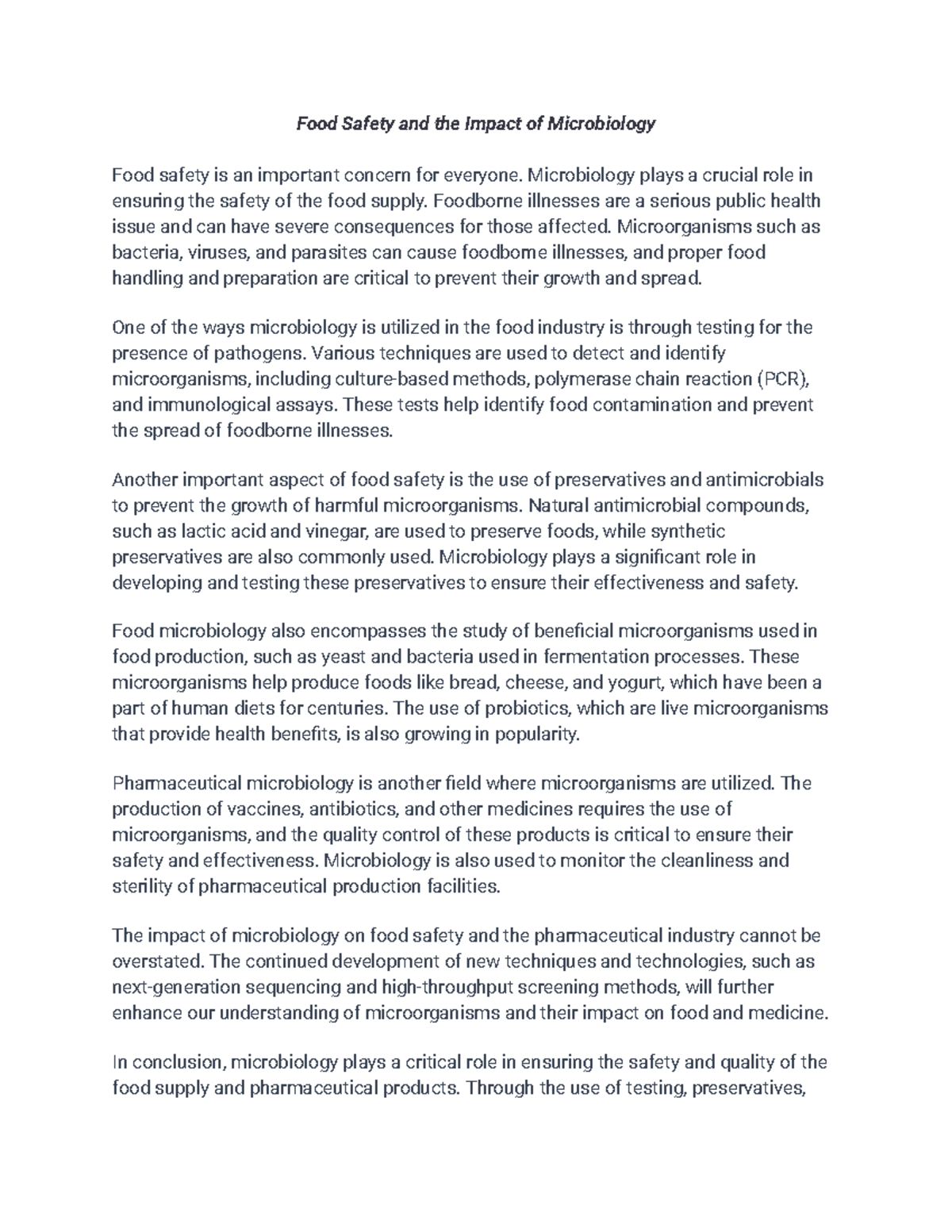 Notes on Food Safety and the Impact of Microbiology - Food Safety and ...