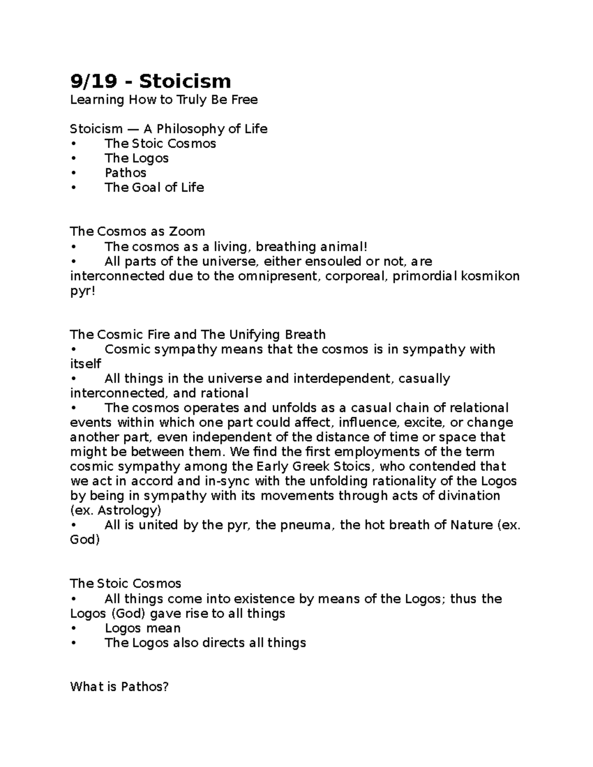 9-19 lecture notes - 9/19 - Stoicism Learning How to Truly Be Free ...