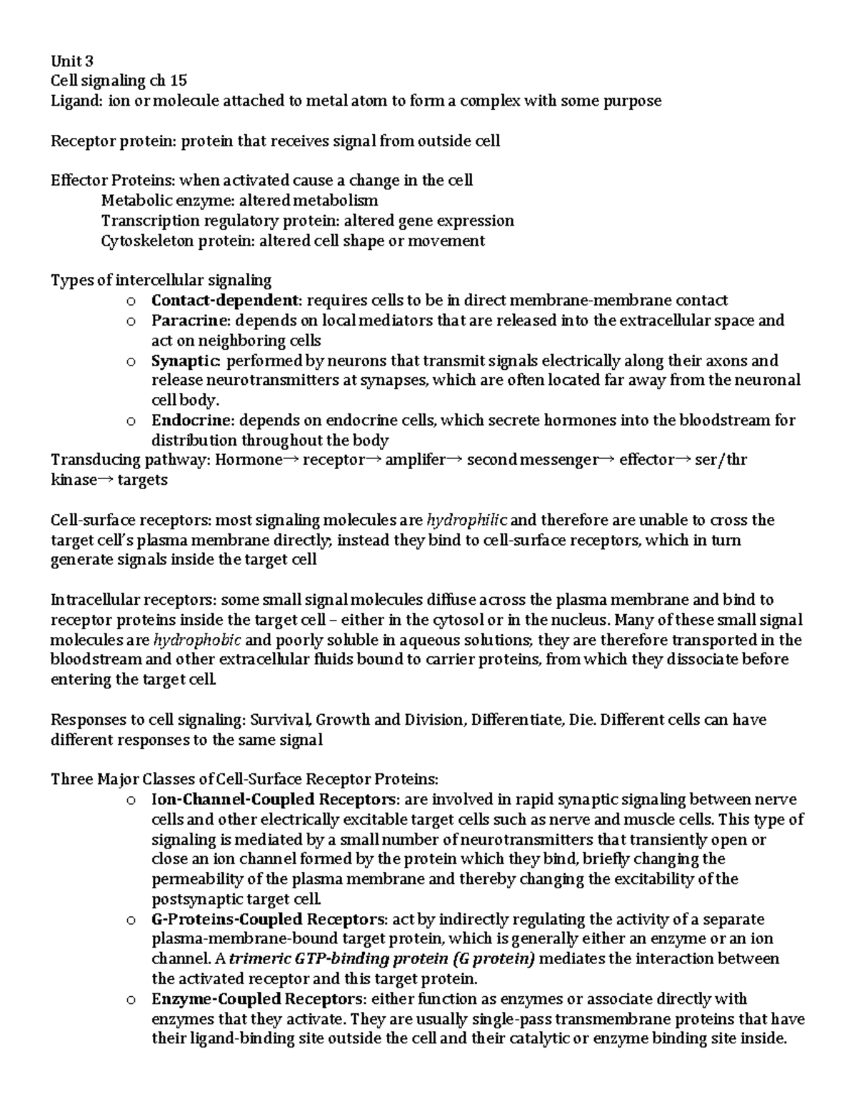 Cell Structure and Function Unit 3 Study Guide - Unit 3 Cell signaling ...