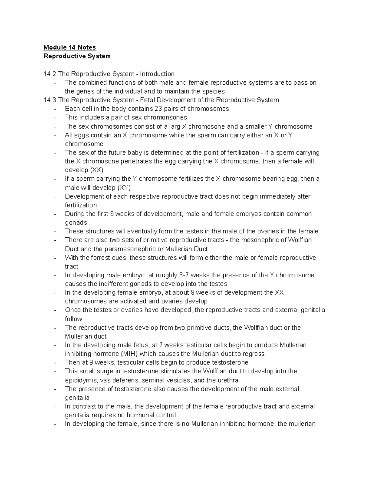 Module 14 - Notes - Christine Bell - Module 14 Notes Reproductive ...