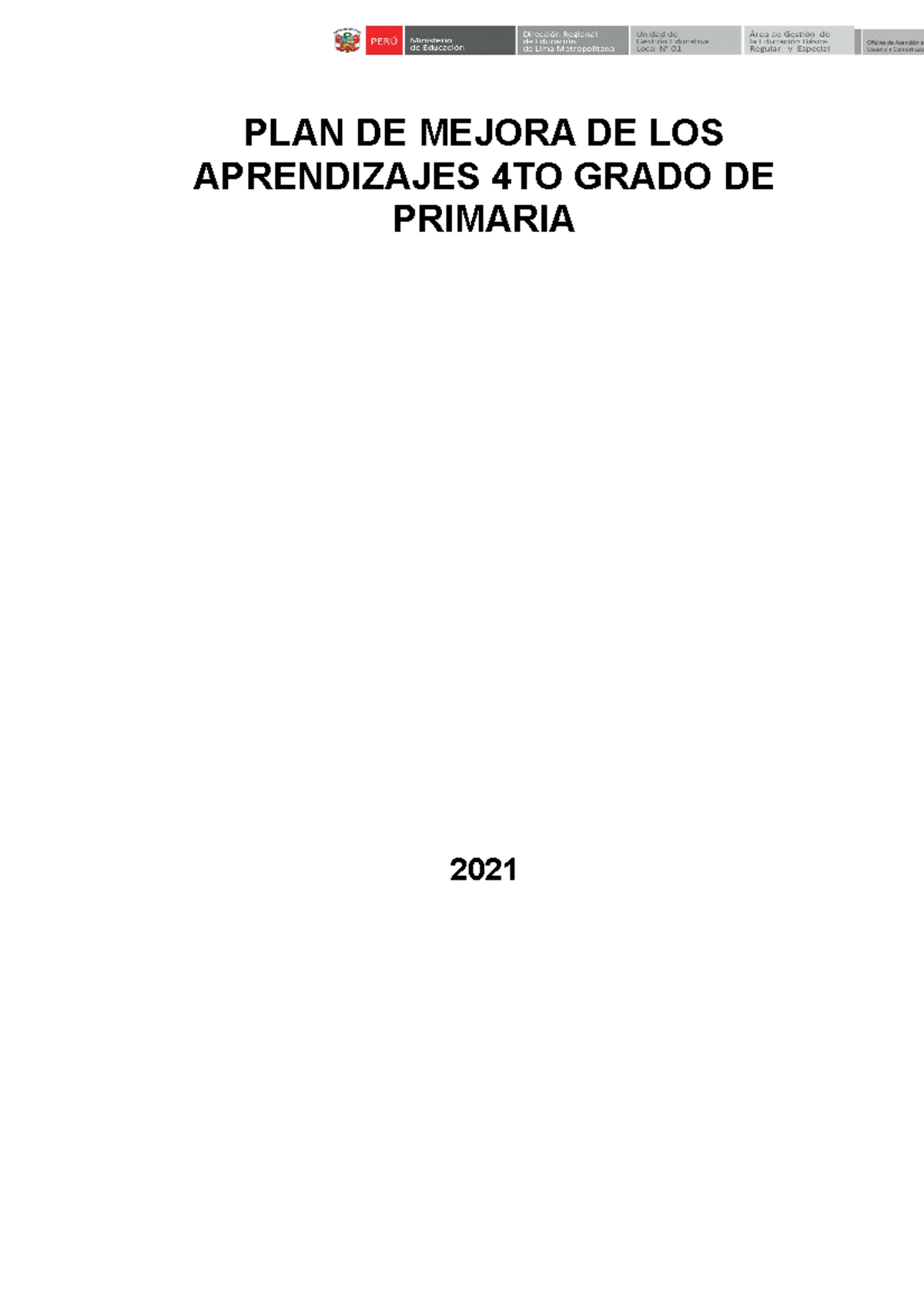 PLAN DE Mejora 4to Grado Terminado - PLAN DE MEJORA DE LOS APRENDIZAJES ...