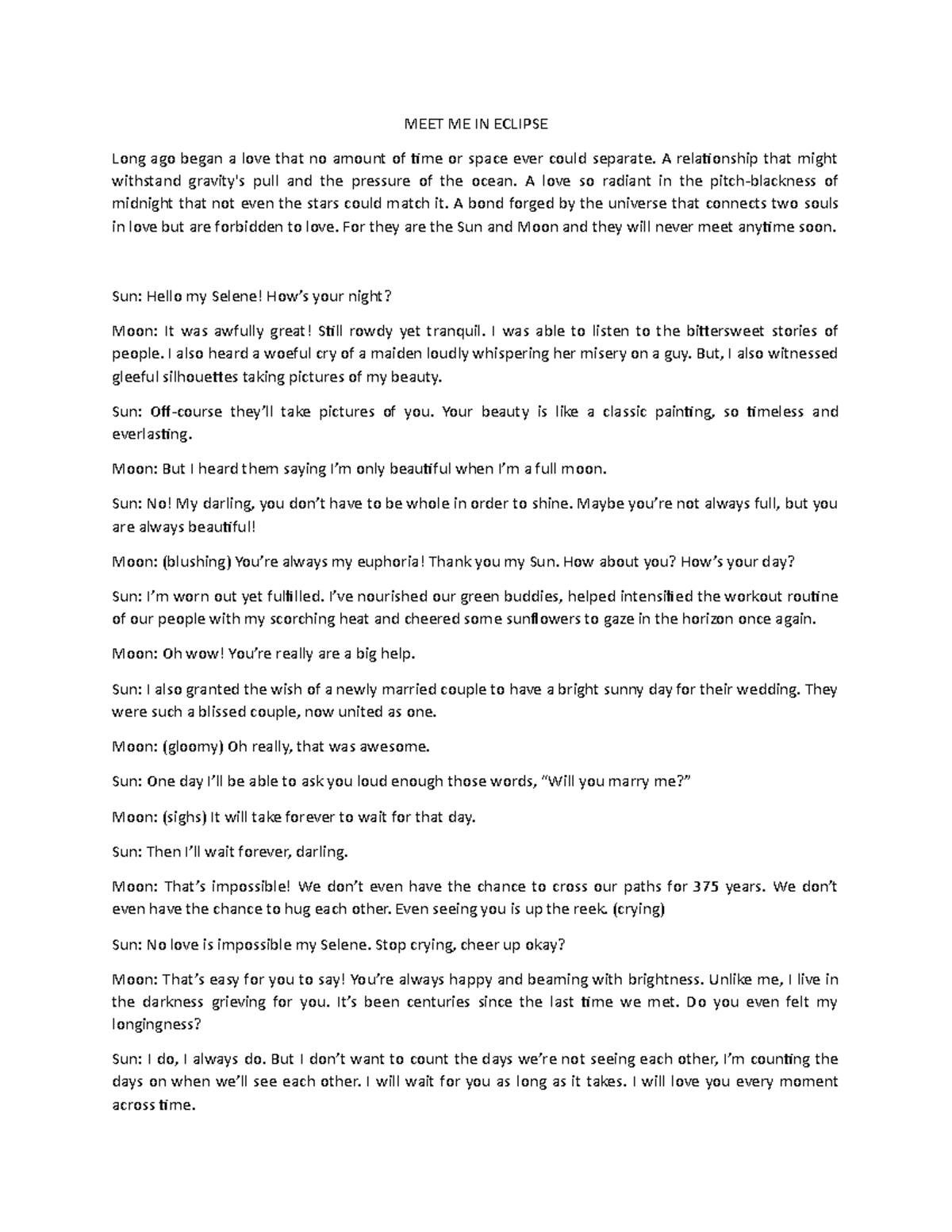 LIPS AND EARS - STORY - MEET ME IN ECLIPSE Long ago began a love that ...