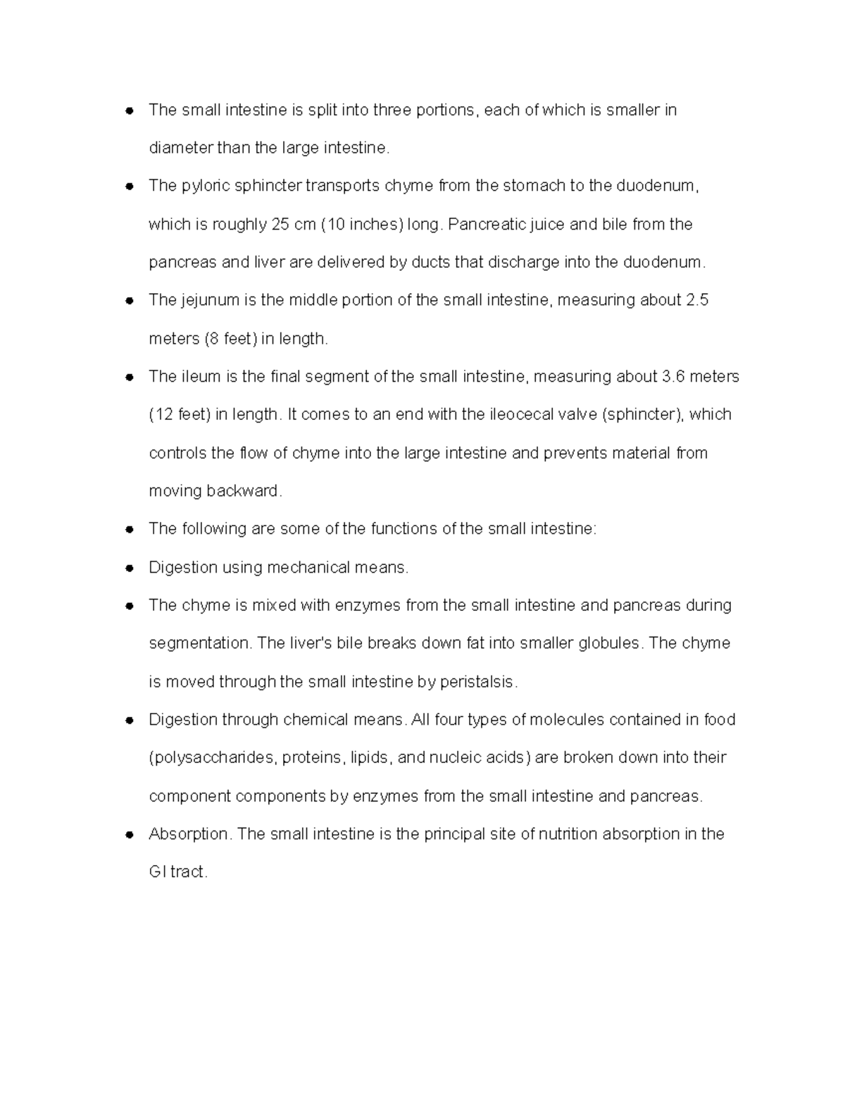 The Small Intestine - notes - The small intestine is split into three ...