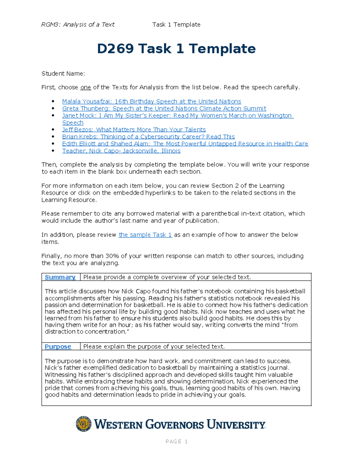 Task 1 - Task 1 - RGM3: Analysis of a Text Task 1 Template D269 Task 1 ...