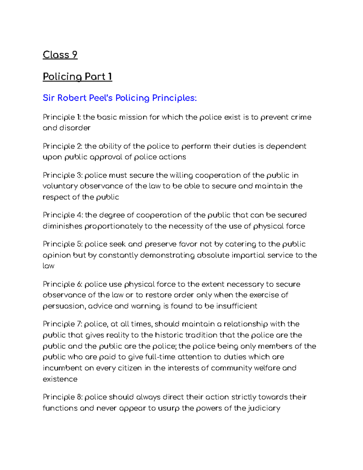 CJ Class 9 - Professor Espinoza - Class 9 Policing Part 1 Sir Robert ...