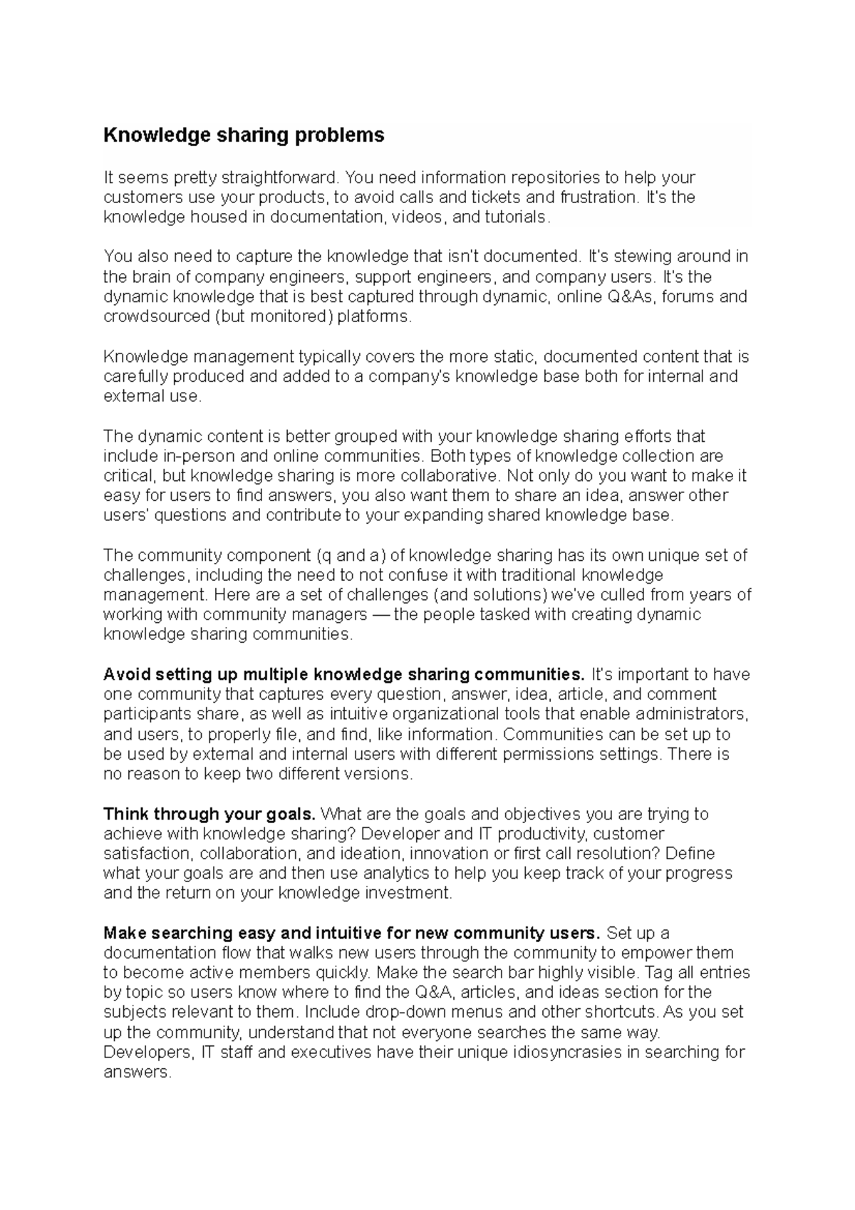 Knowledge sharing problems - You need information repositories to help ...